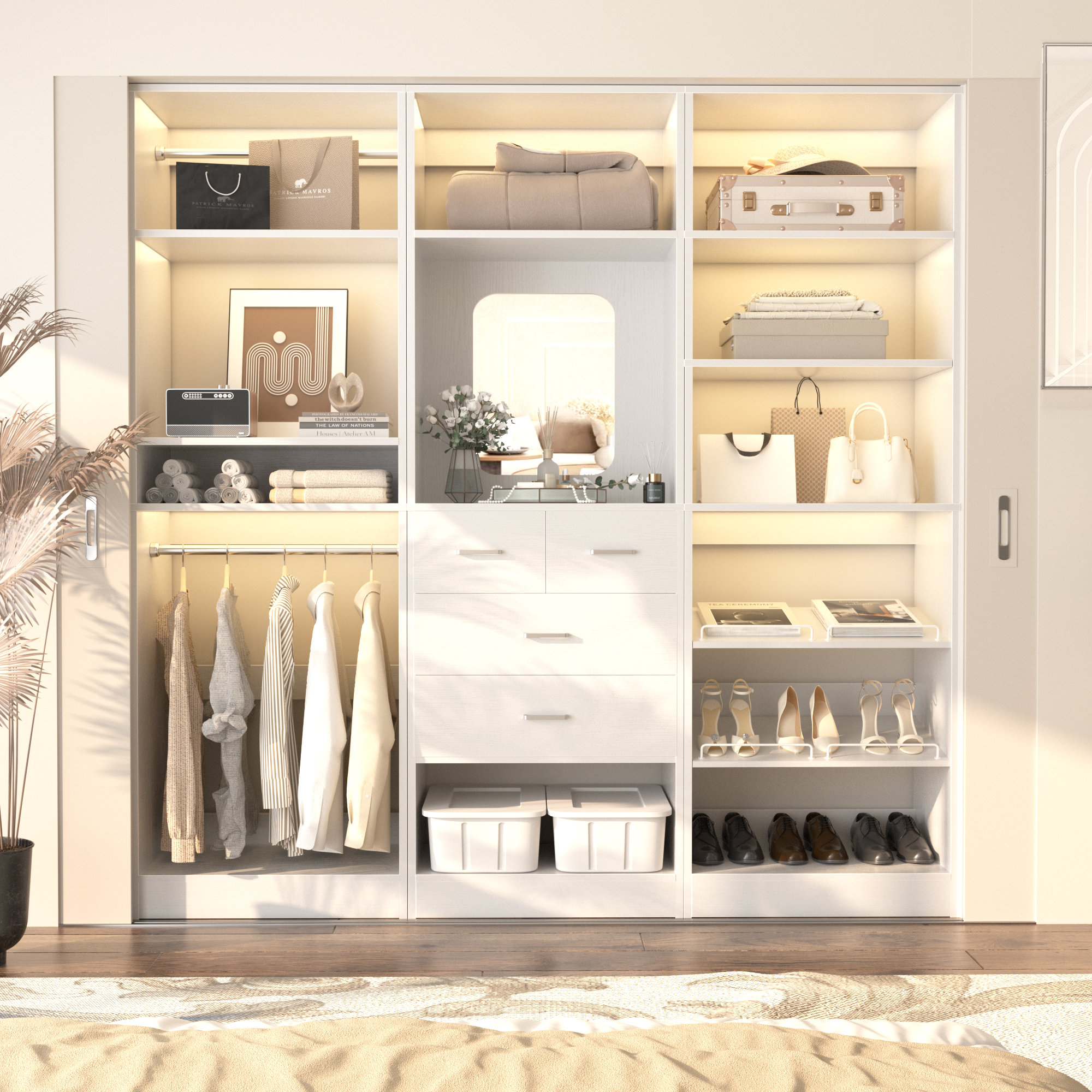 Latitude Run® Danniele Closet System with Mirror and Wooden Drawers ...