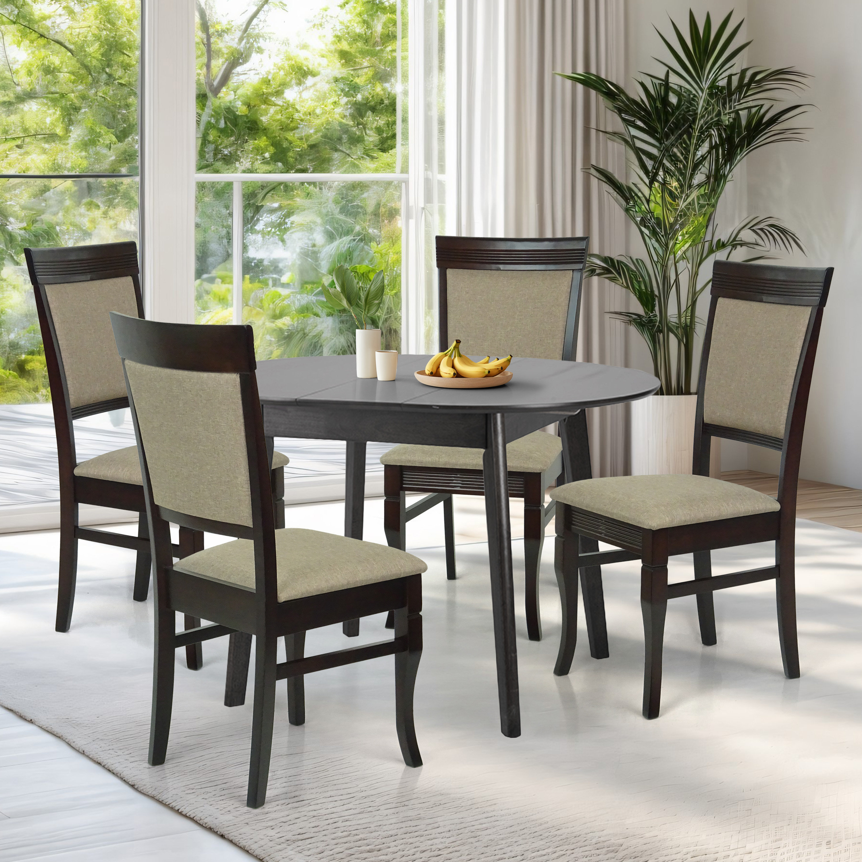 Winston Porter Dining Table Set for 4, Classic Style Solid Wood Ronda Chairs w Extendable Round ...