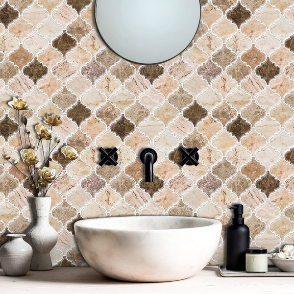 clevermosaics 12" x 12" Arabesque Beige Peel and Stick Backsplash ...