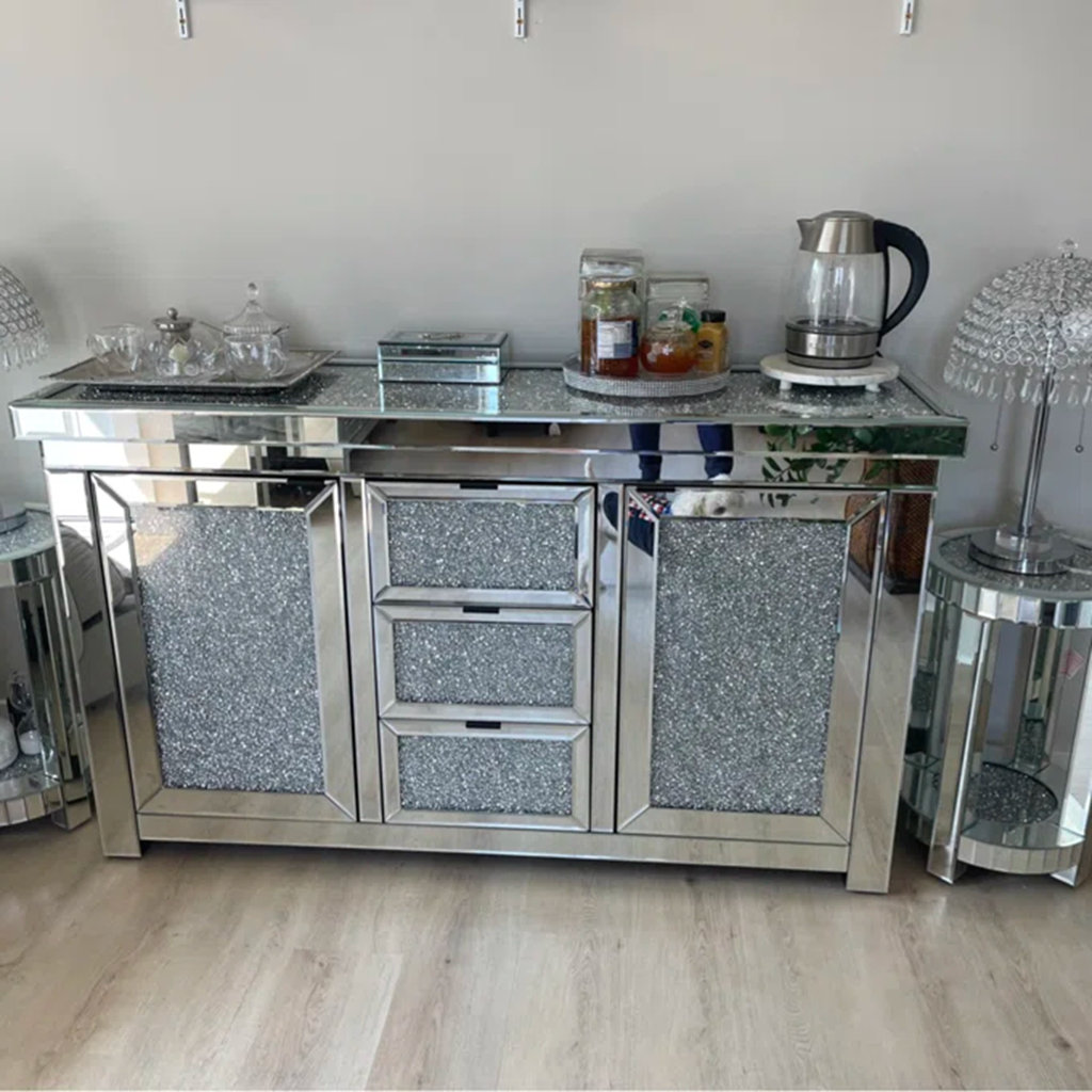 Mercer41 57" Wide 3 Drawer Mirrored Glass Sideboard - Wayfair Canada