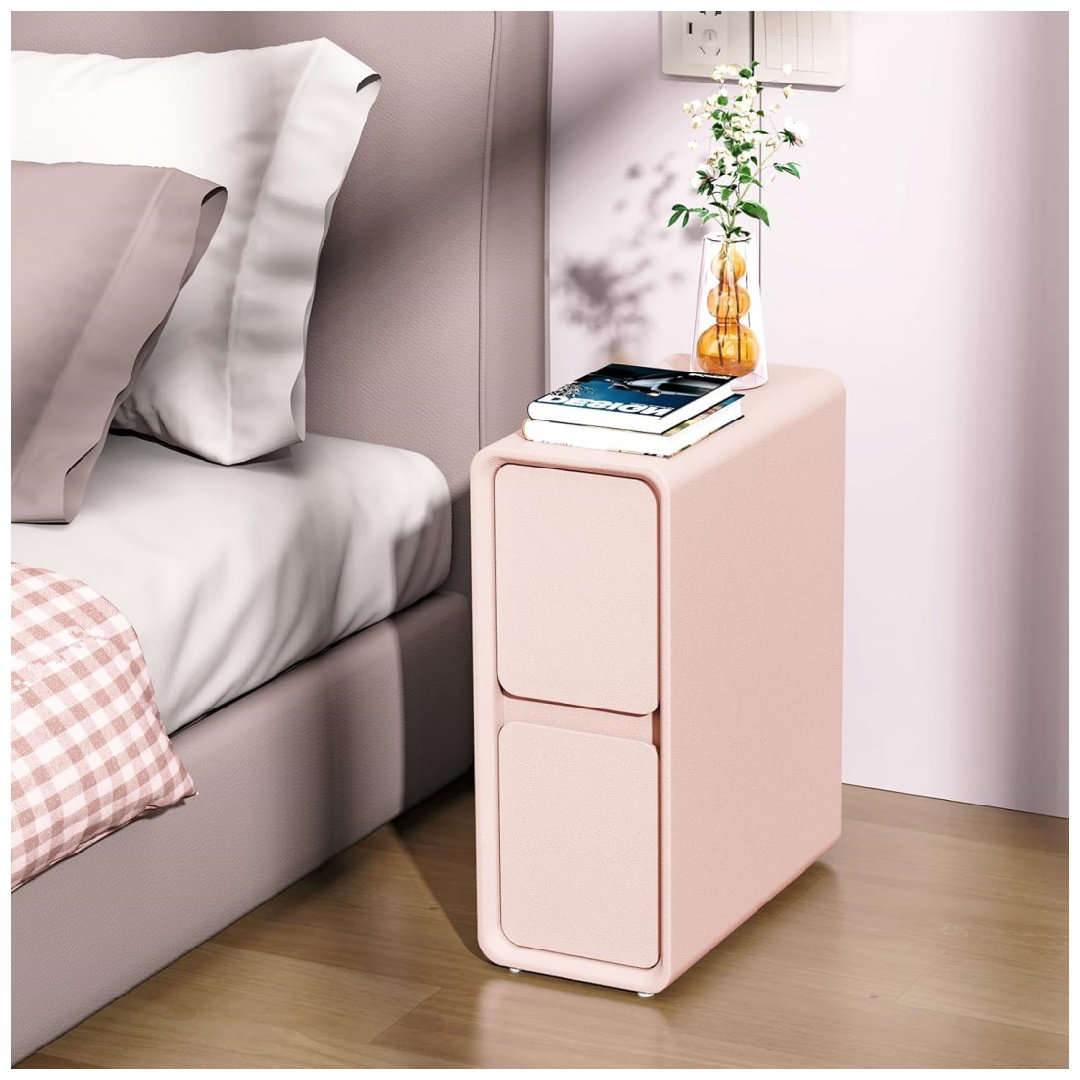 Latitude Run® Modern Narrow Faux Leather Nightstand, Solid Wood Drawer ...