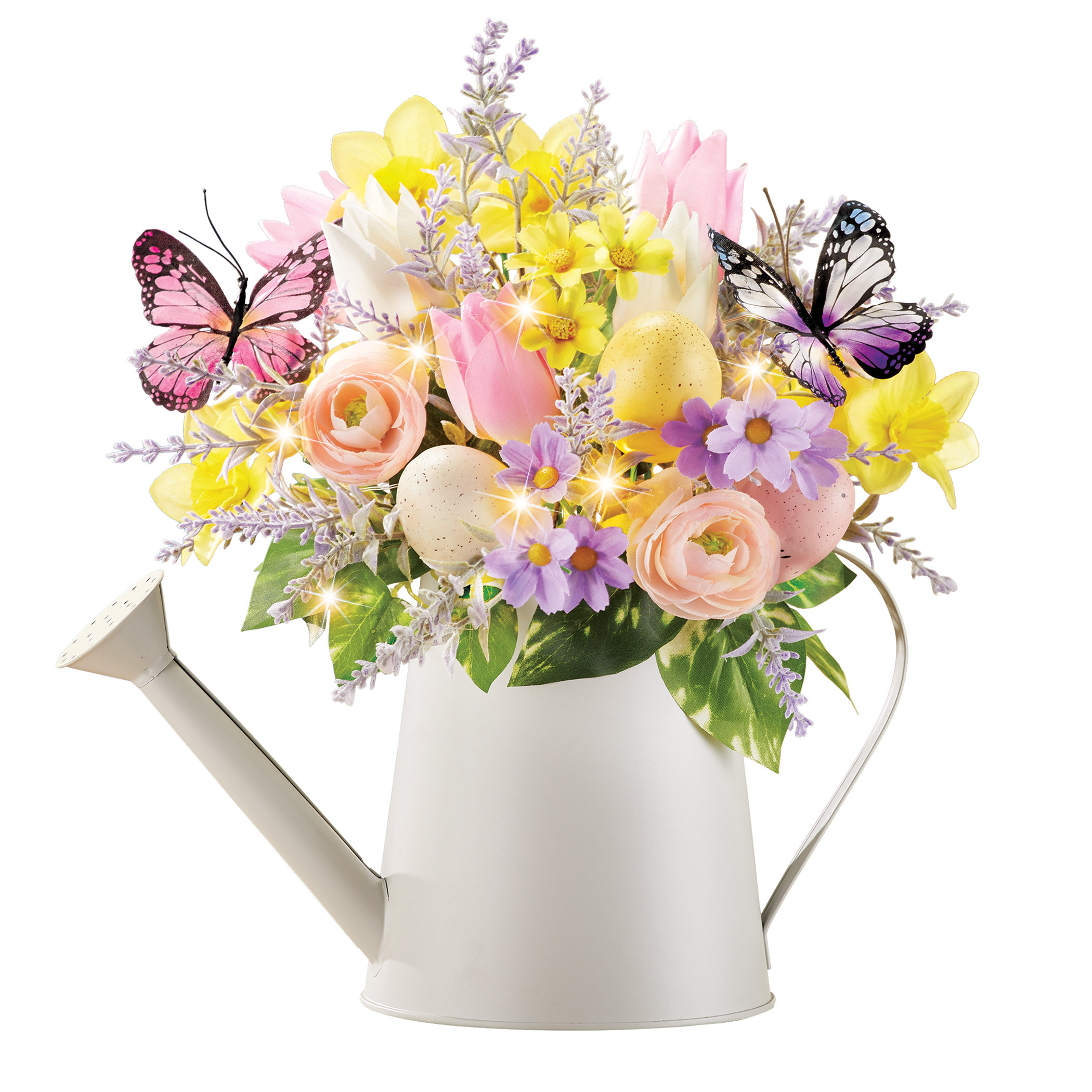 Dakota Fields Beautiful LED Lighted Water Can Faux Floral Butterfly ...