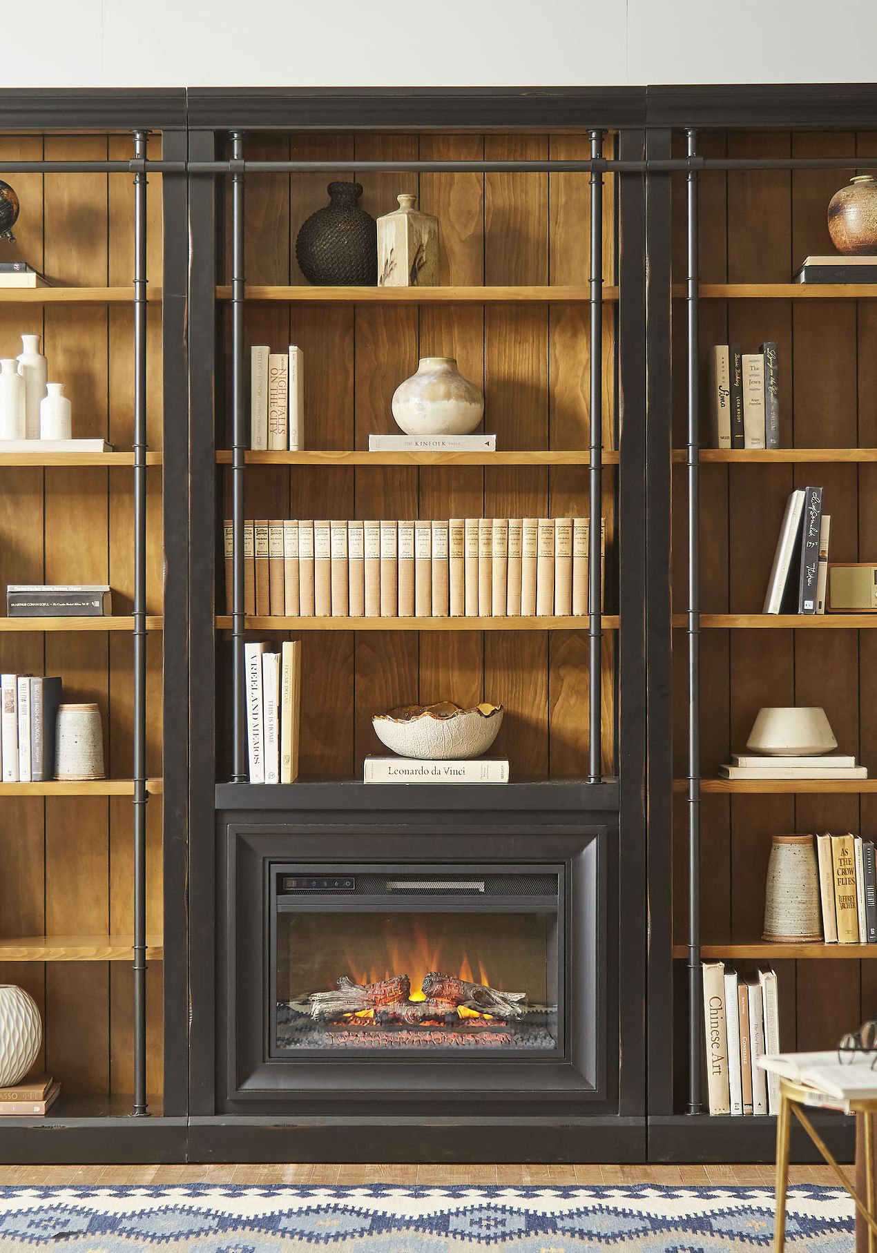 Red Barrel Studio 8' Tall Wood Bookcase with Fireplace Insert, Storage ...