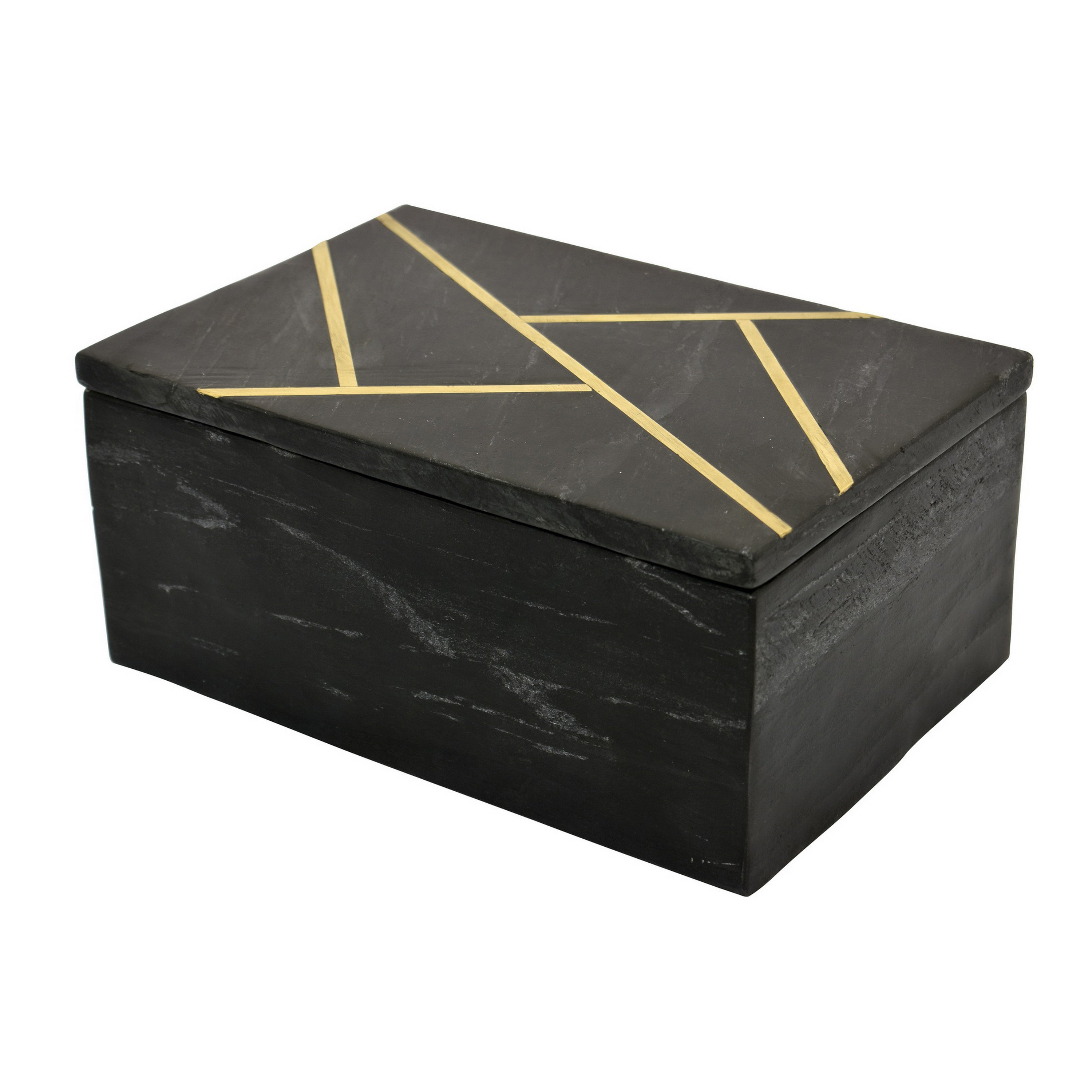 Benjara Axel Decorative Storage Box, Gold Geometric Inlay, Black Marble ...