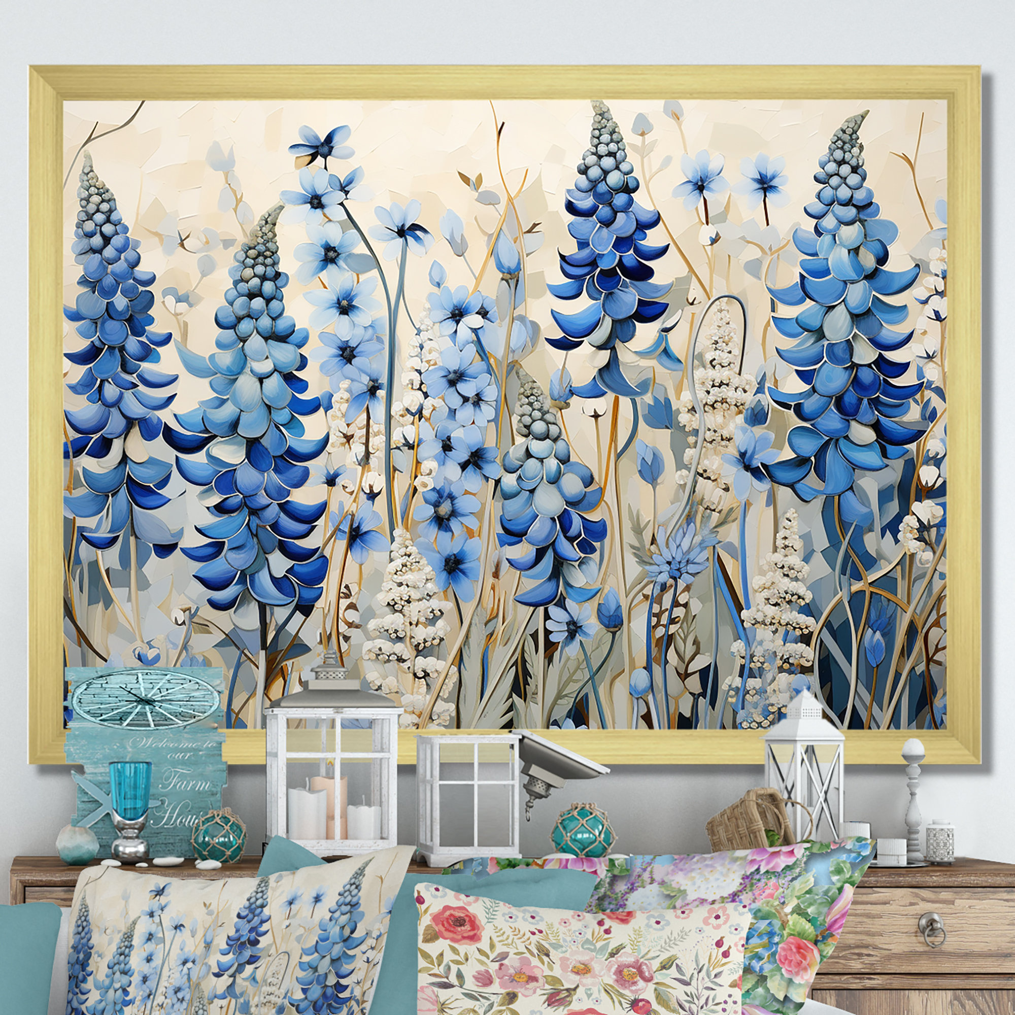 Design Art Elegant Blue Bonnets Meadow - Blue Bonnets Wall Art Prints ...