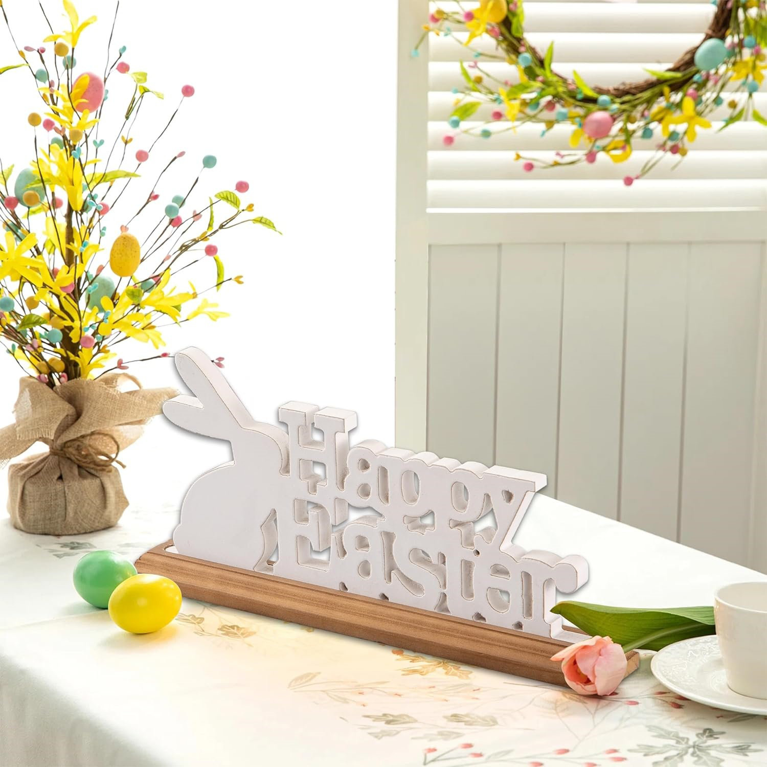 The Holiday Aisle® Rustic Happy Easter Sign With Bunny For Table ...