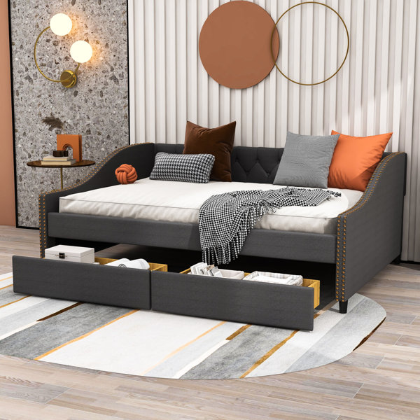 House of Hampton® Devyon Full Size 2 Drawers Upholstered Daybed with ...