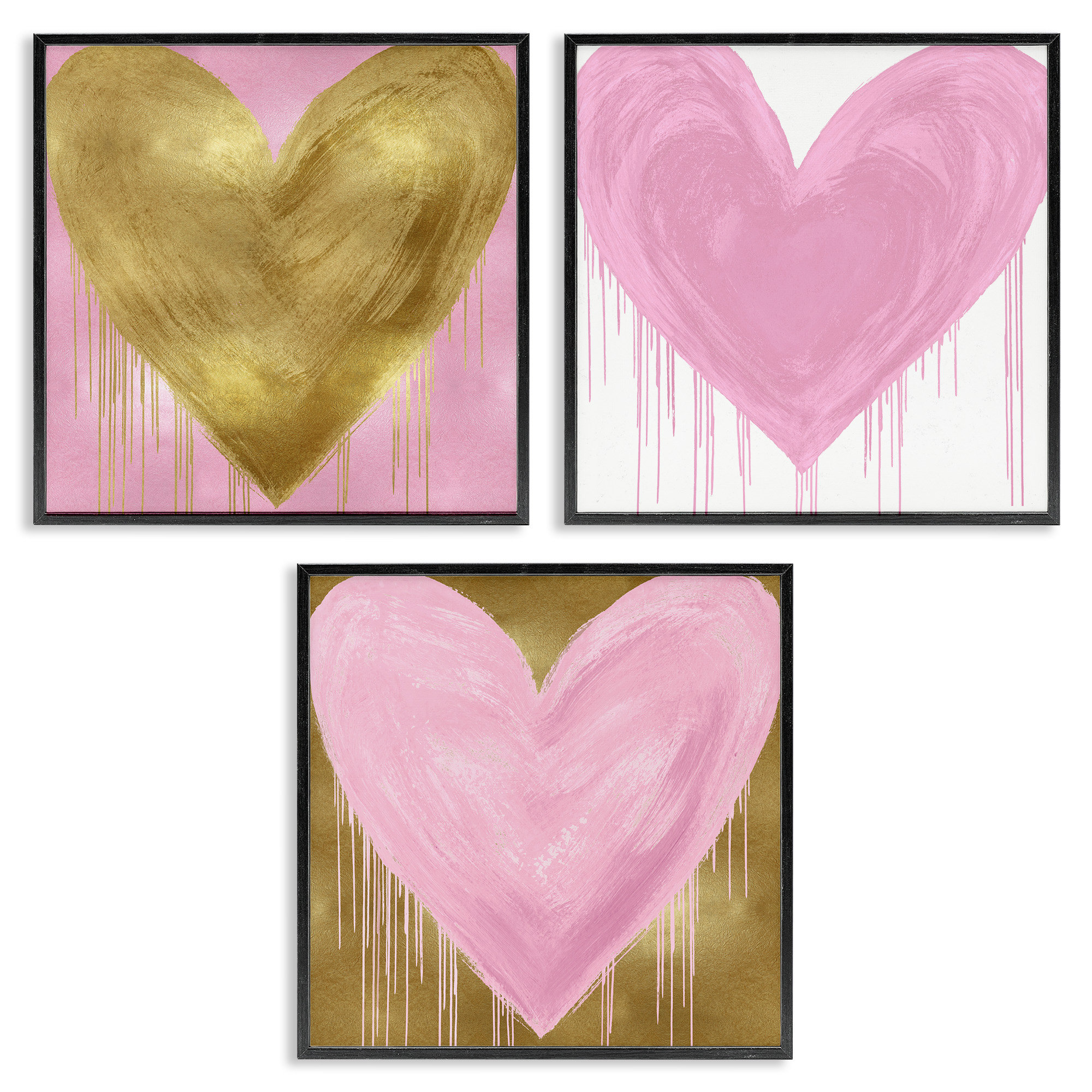 Latitude Run® Glam Paint Drip Hearts Design Pink Gold Shapes by Lindsay ...