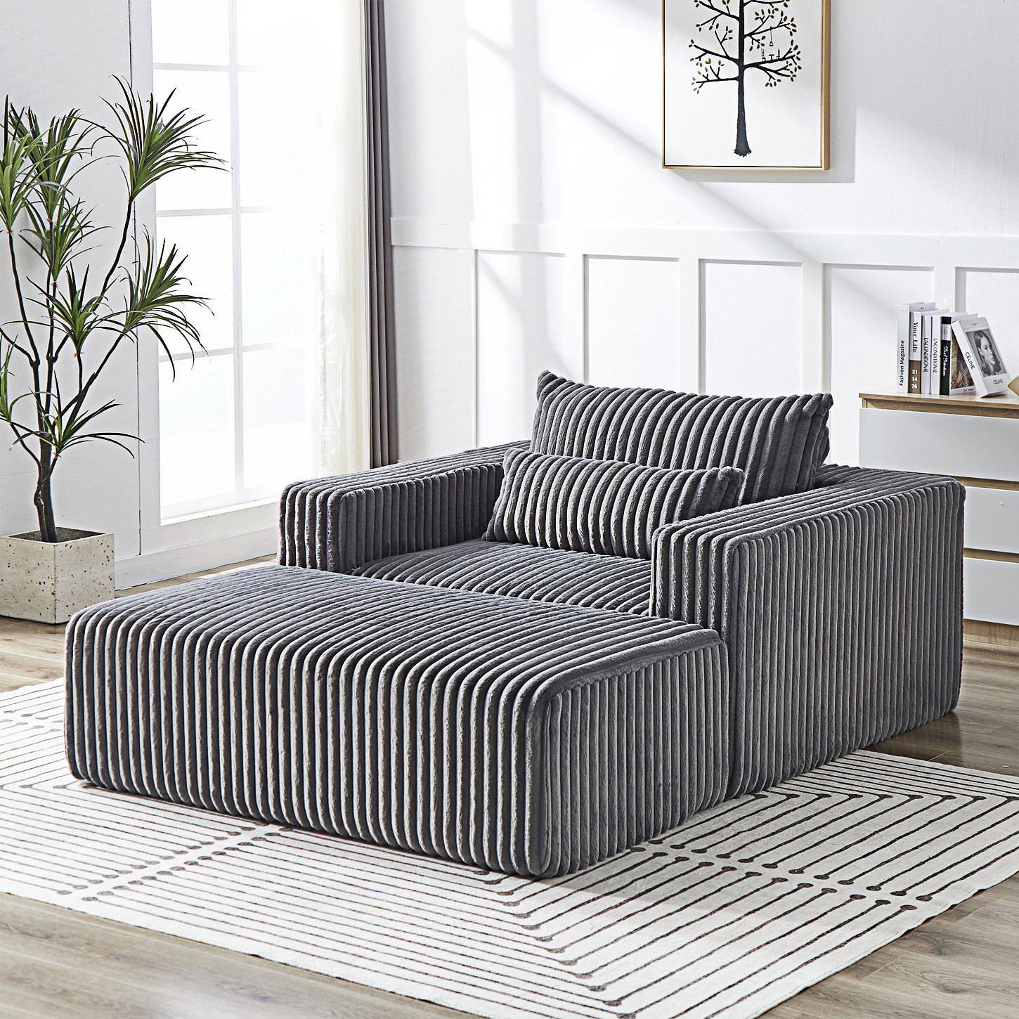 Latitude Run® Lounge Chair With Removable Footrest, Fluffy Modern ...