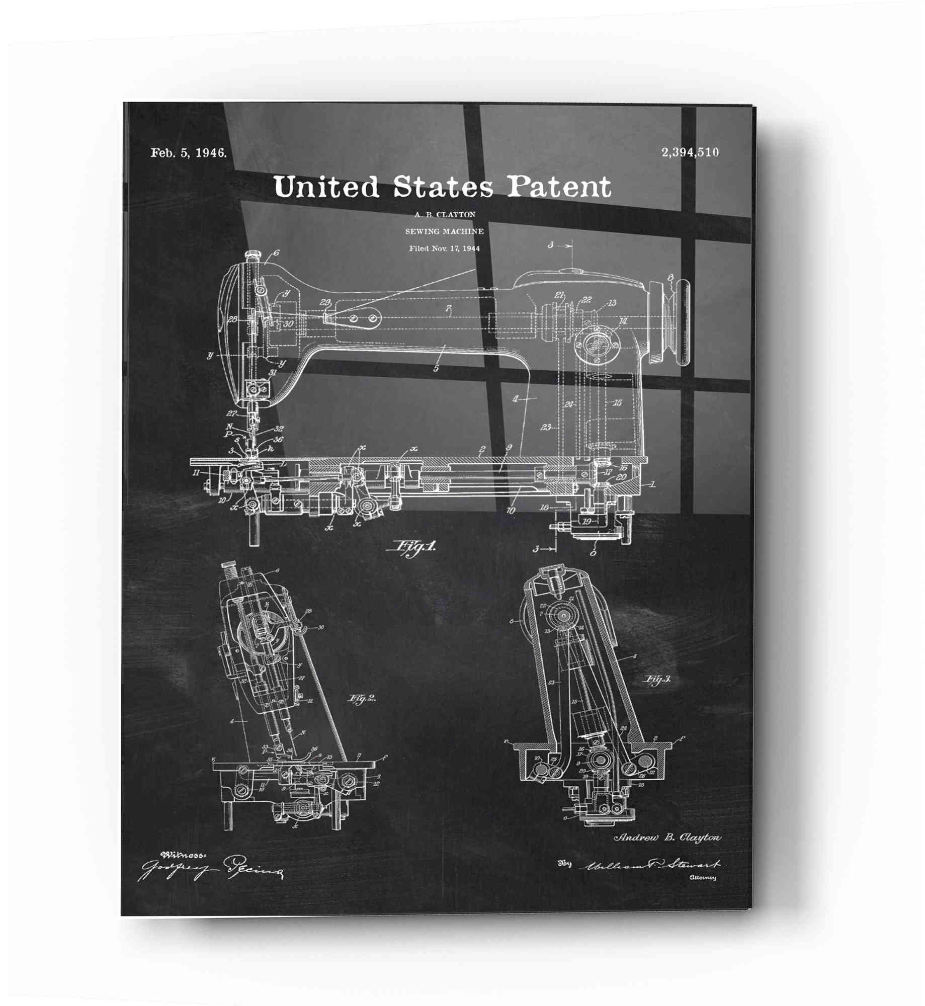 17 Stories Sewing Machine Blueprint Patent Chalkboard - Unframed ...