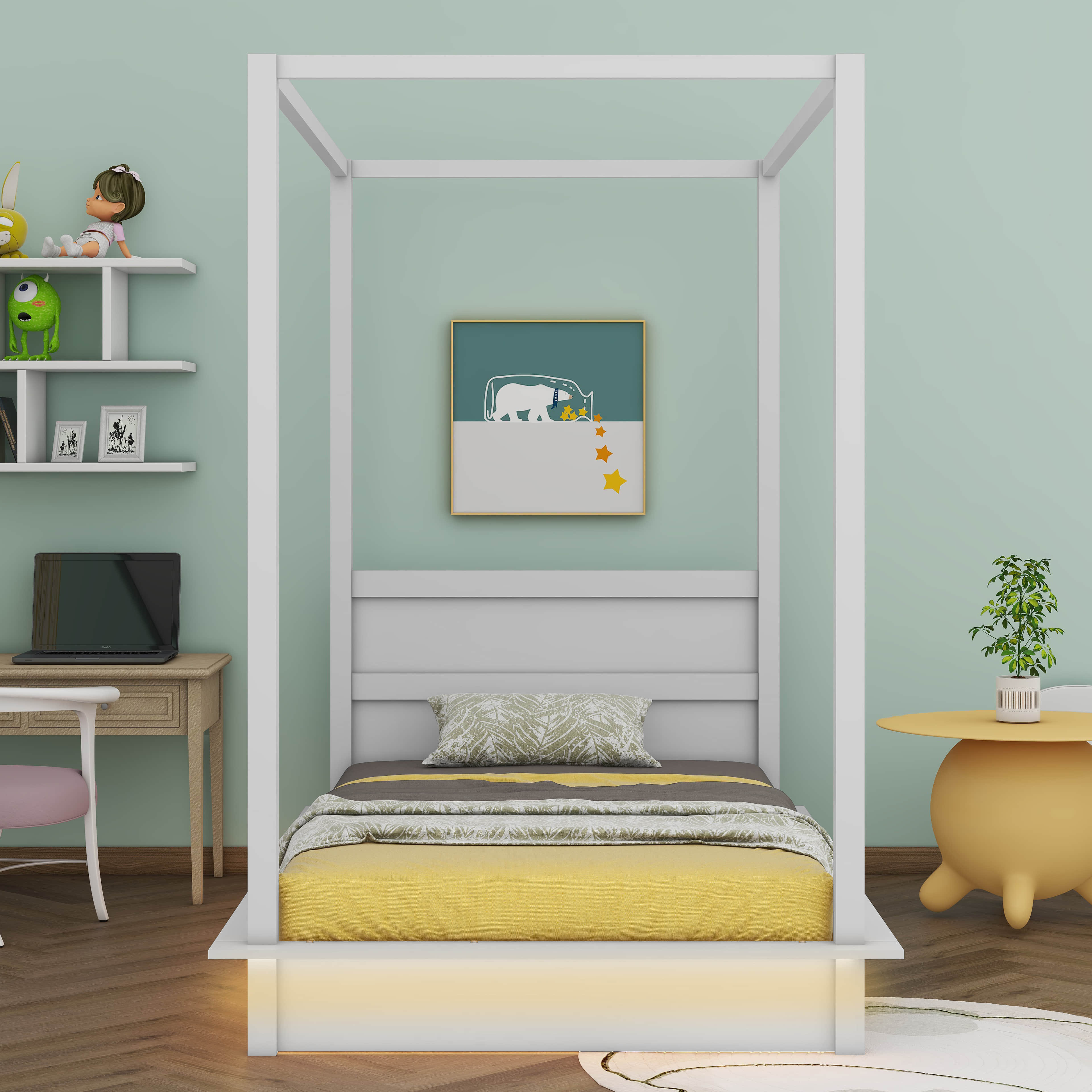 Red Barrel Studio® Raydel Wood LED Canopy Bed | Wayfair