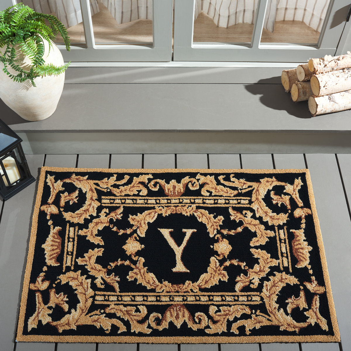 Astoria Grand Cambridge Monogram Doormat In Black | Wayfair