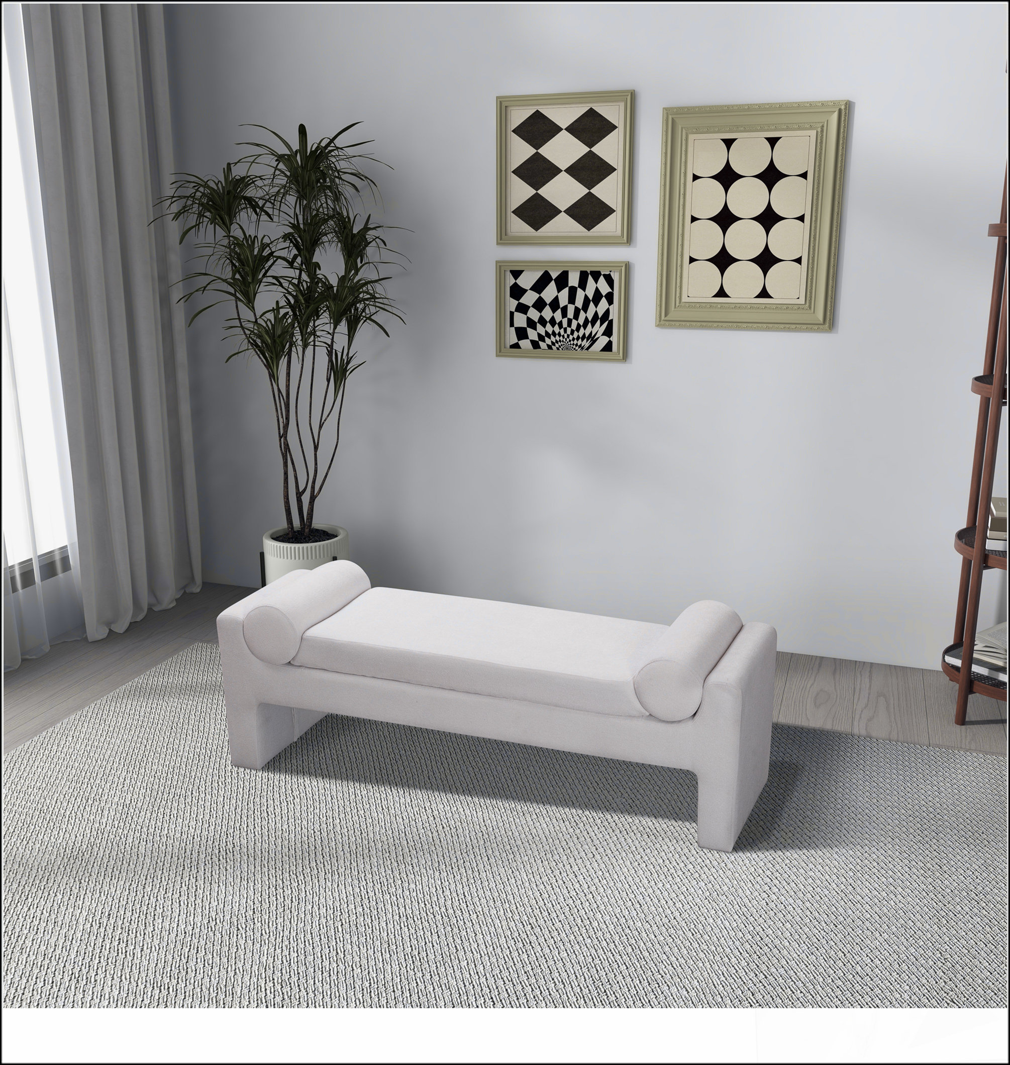 Ebern Designs Camden Bench in White Boucle Simple design, comfortable ...