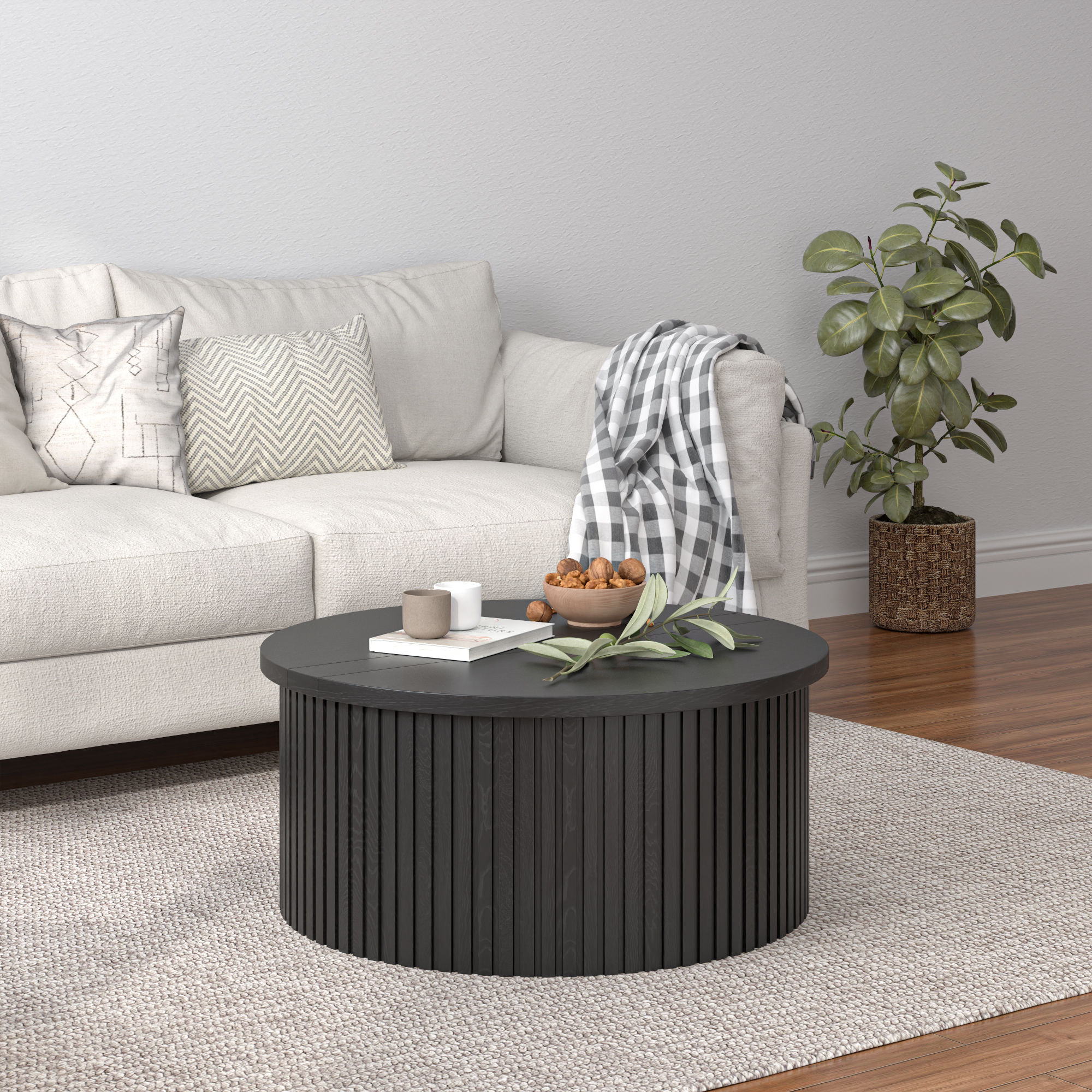 Latitude Run® Lift Top Coffee Table With Storage, Fluted Round Coffee ...