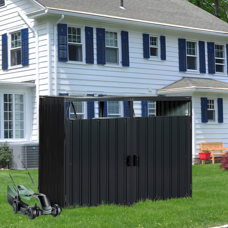 iYofe 63"L Outdoor Garbage Bin Storage Shed, Galvanized Steel, Lockable ...