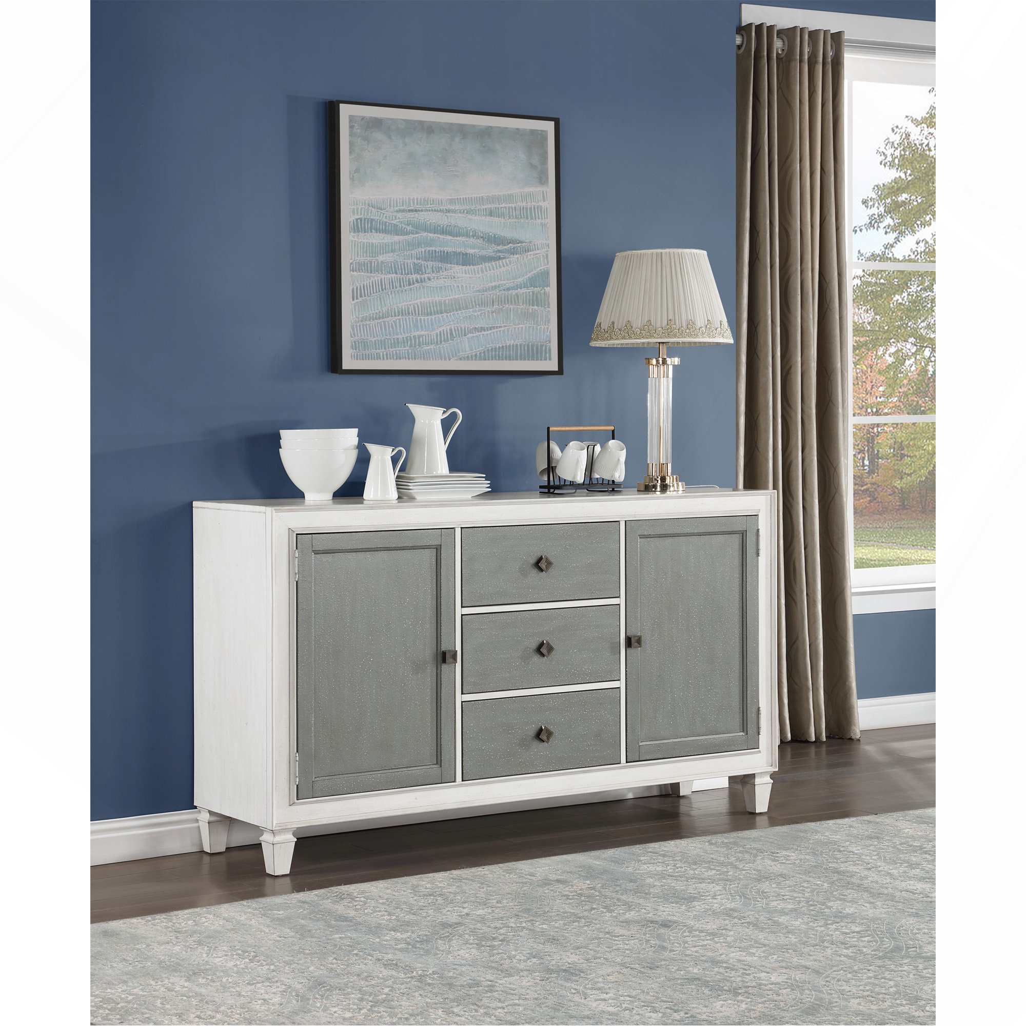 August Grove® Server Rustic Gray & Weathered White Finish | Wayfair