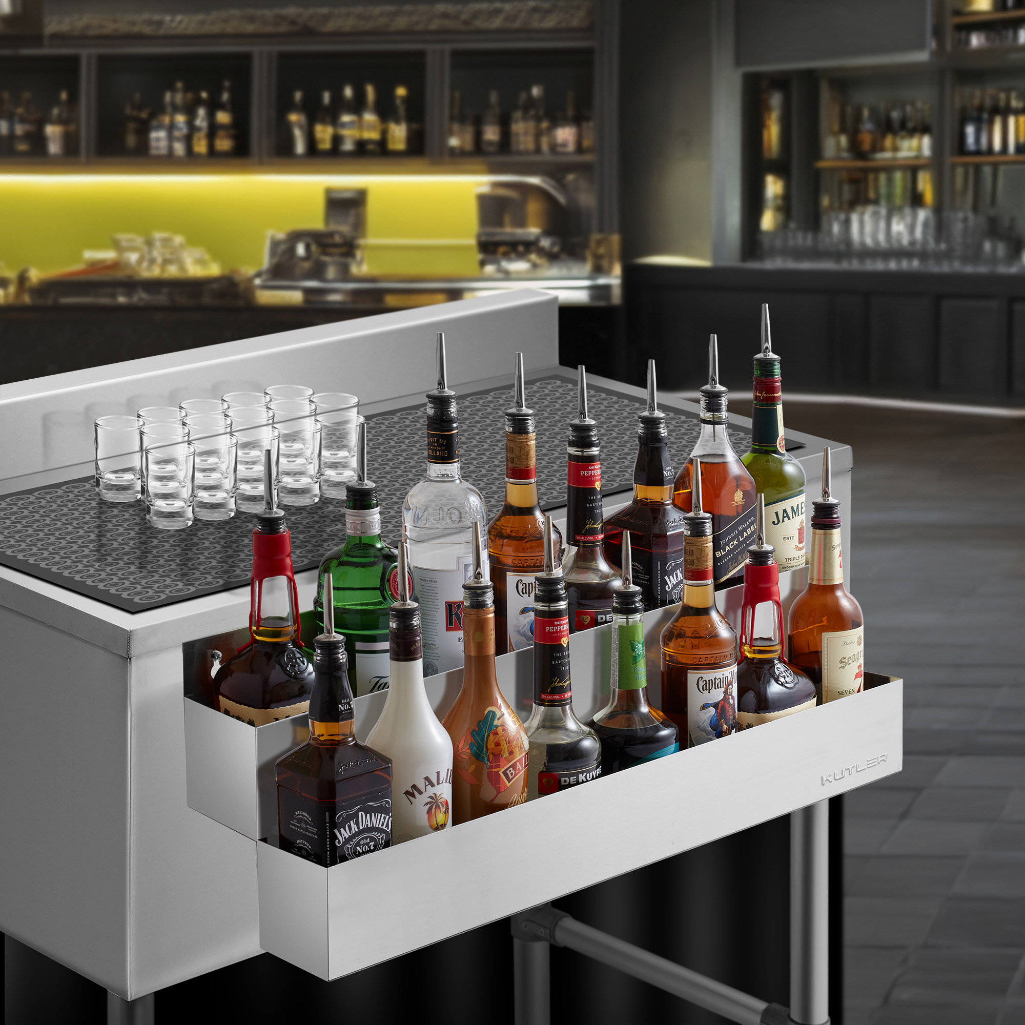 KUTLER Double Speed Rail, Stainless Steel Liquor Bottle Holder Rack ...