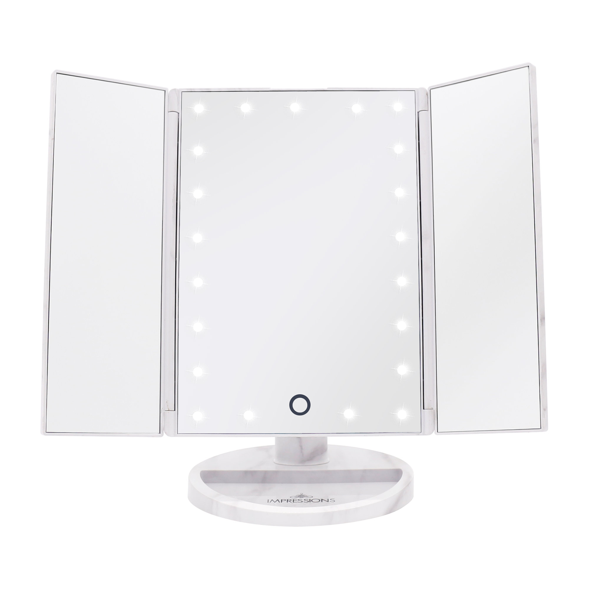 Ebern Designs Touch Trifold Dimmable LED Makeup Mirror with Standing ...