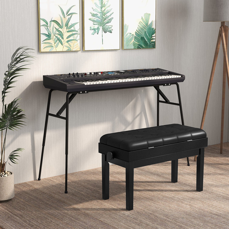 Latitude Run Adjustable Duet Piano Bench Heavy-Duty Wooden Double Seat ...