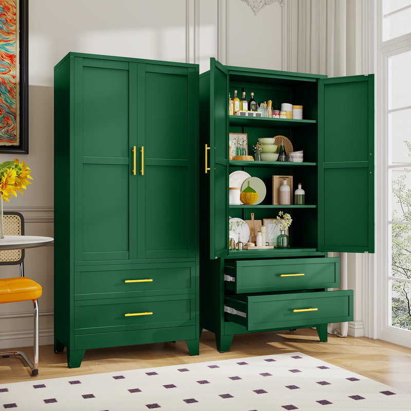Winston Porter Steel Modern Freestanding Kitchen Tall Pantry Storage ...