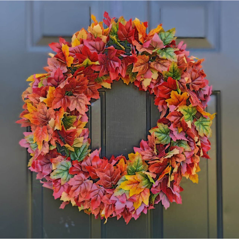 Primrue Plastic Maple Leaf Wreath With Uv Protection, 20" | Wayfair