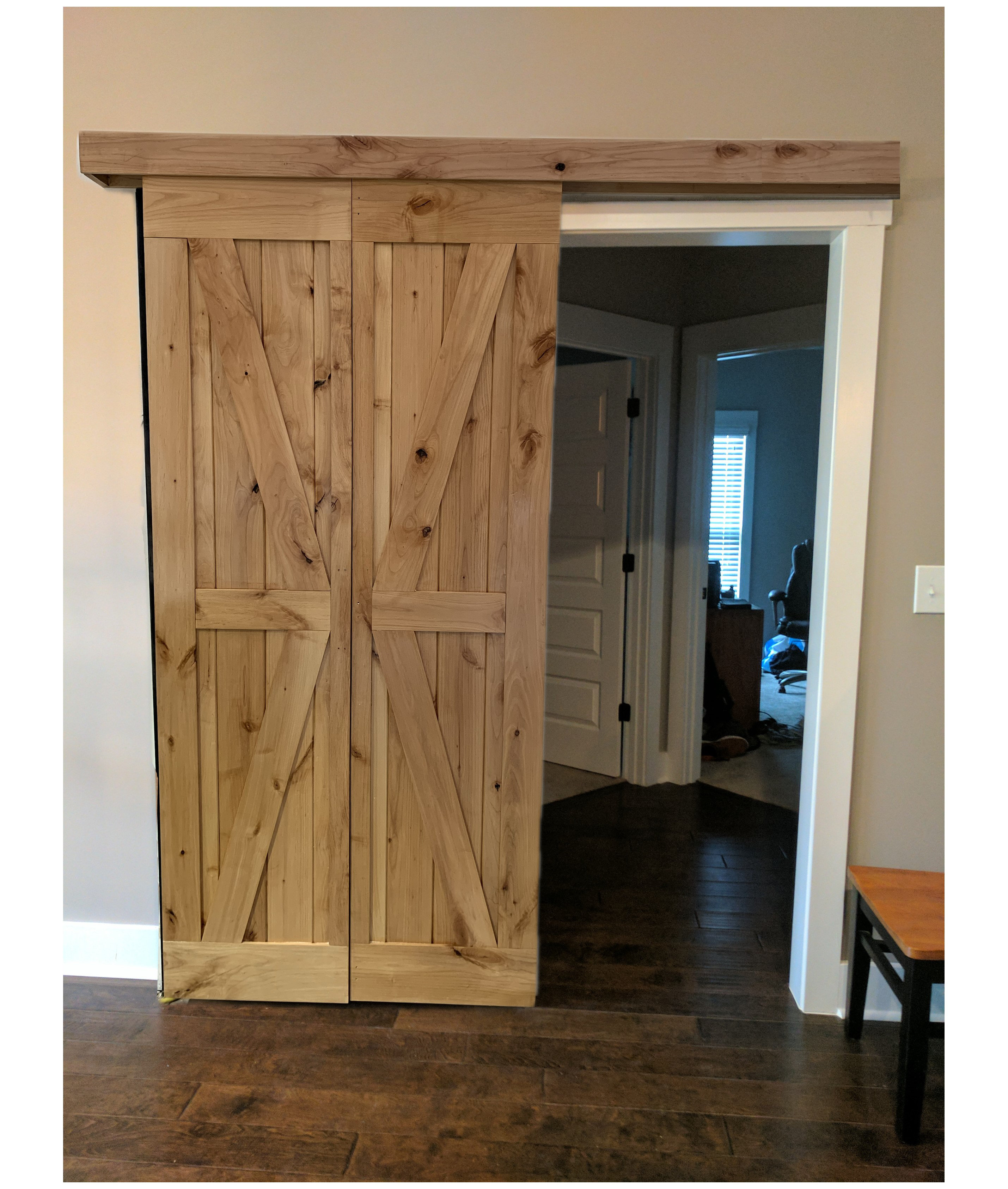 Lubann Finished Alder Wood BiParting Double Barn Doors wtih Wooden Box ...