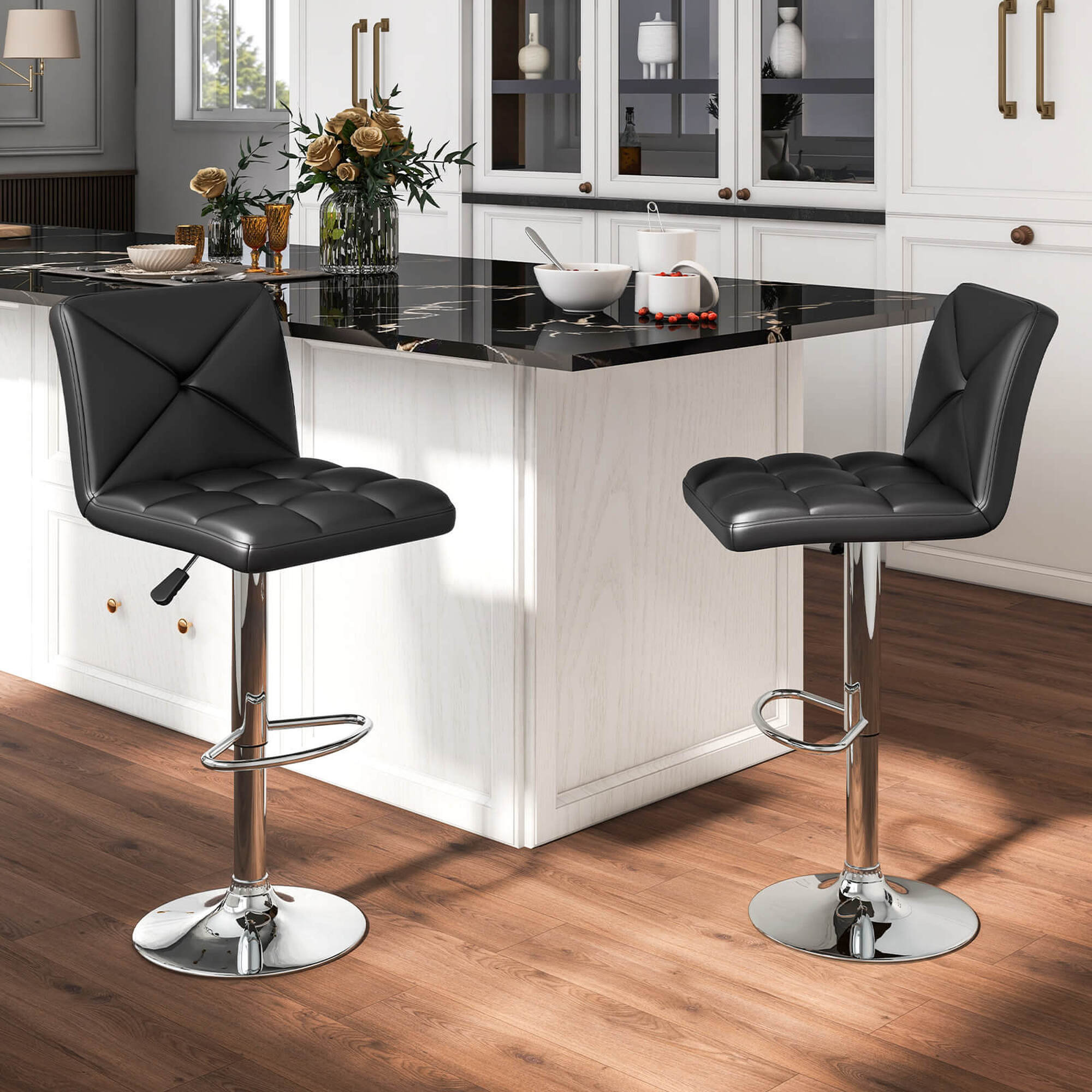 Ivy Bronx Modern Bar Stools Set Of 2 Pu Leather Upholstered Swivel ...