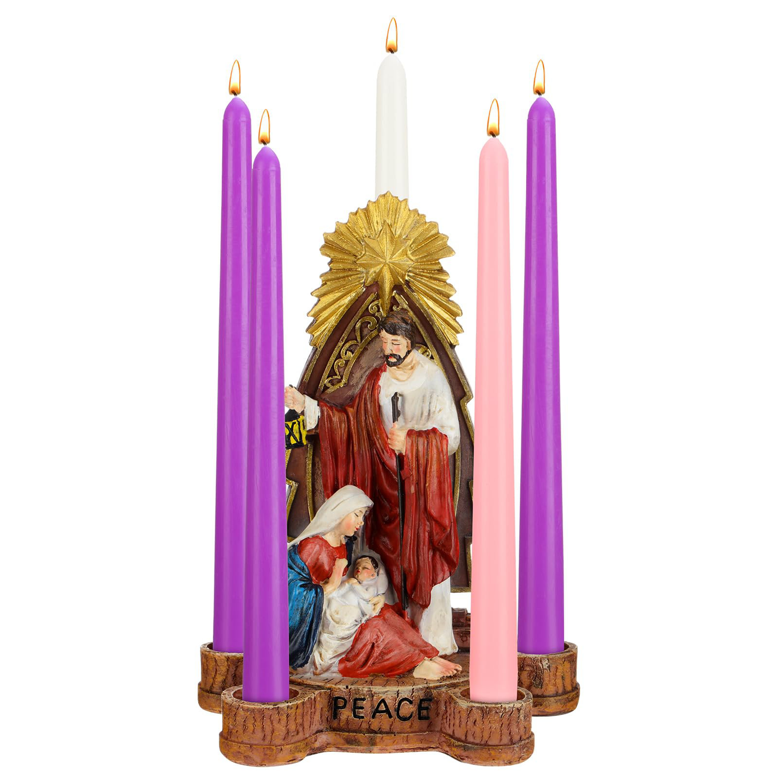 The Holiday Aisle® Advent Candle Holder Resin Nativity Advent Candlestick With Candles Advent ...