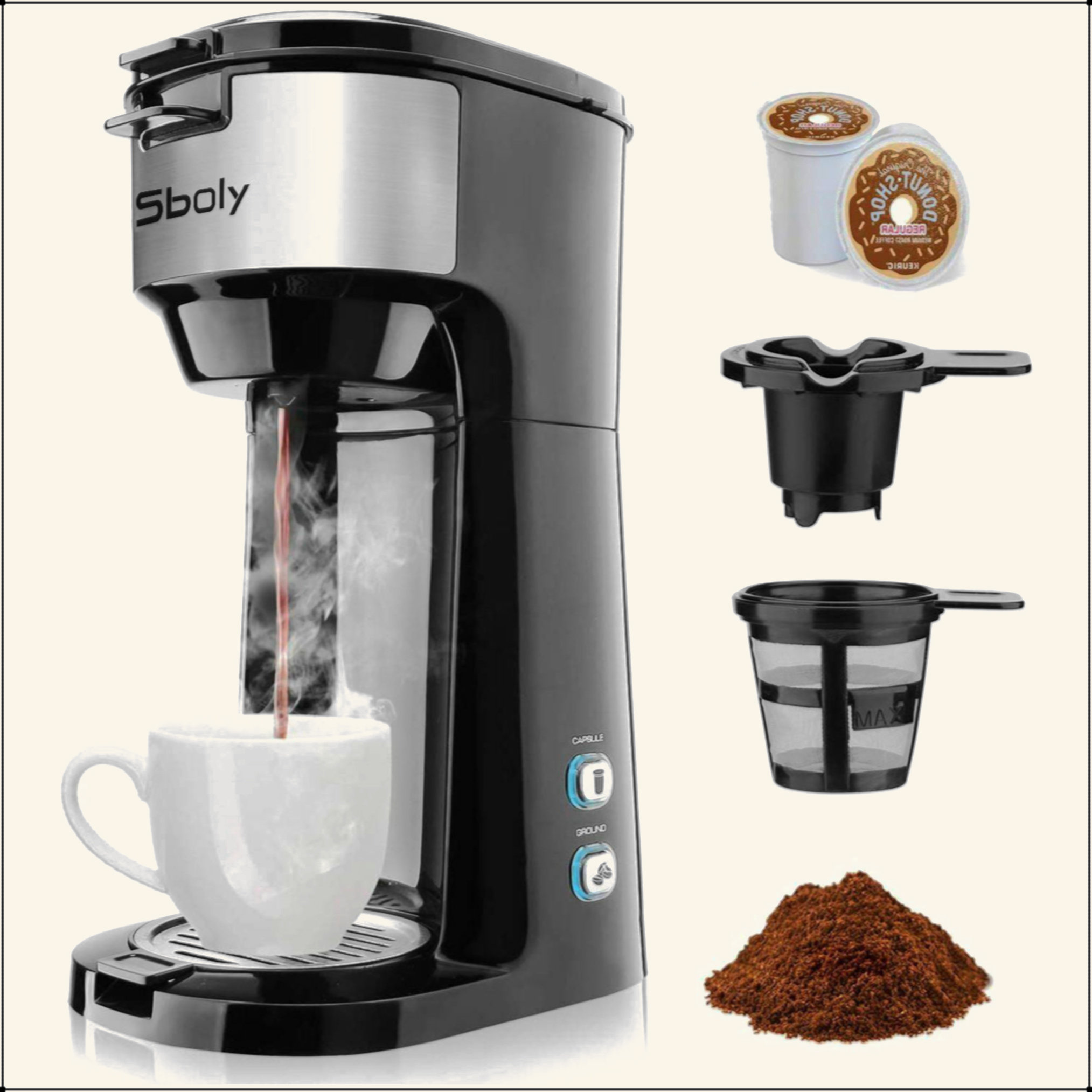 ZHONGSHANJUFU Coffee Maker Fast Brewer K-Cup Pod & Ground Coffee Single ...