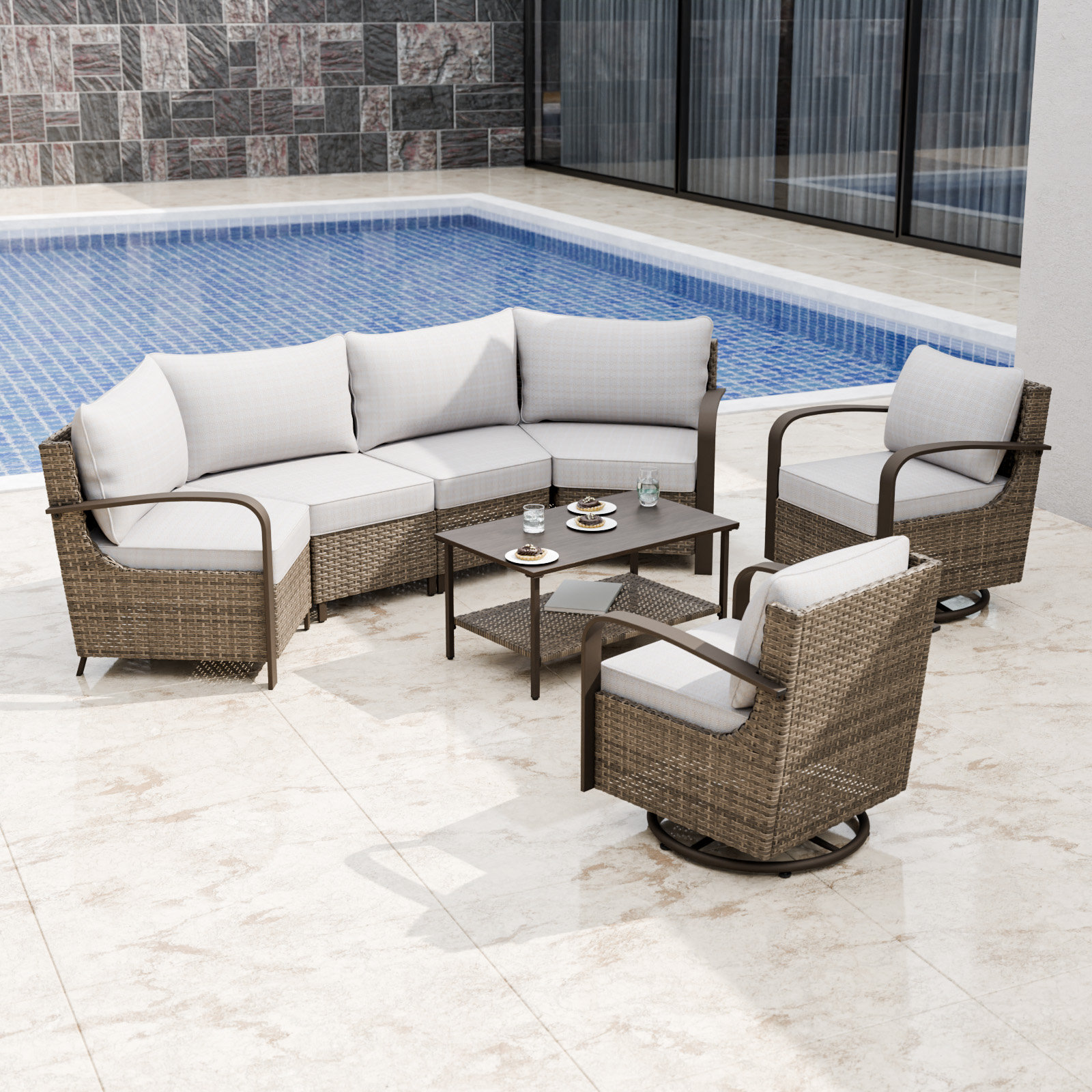 EAGLE PEAK 6 - Person Patio Conversation Set with Swivel Lounge Chairs ...