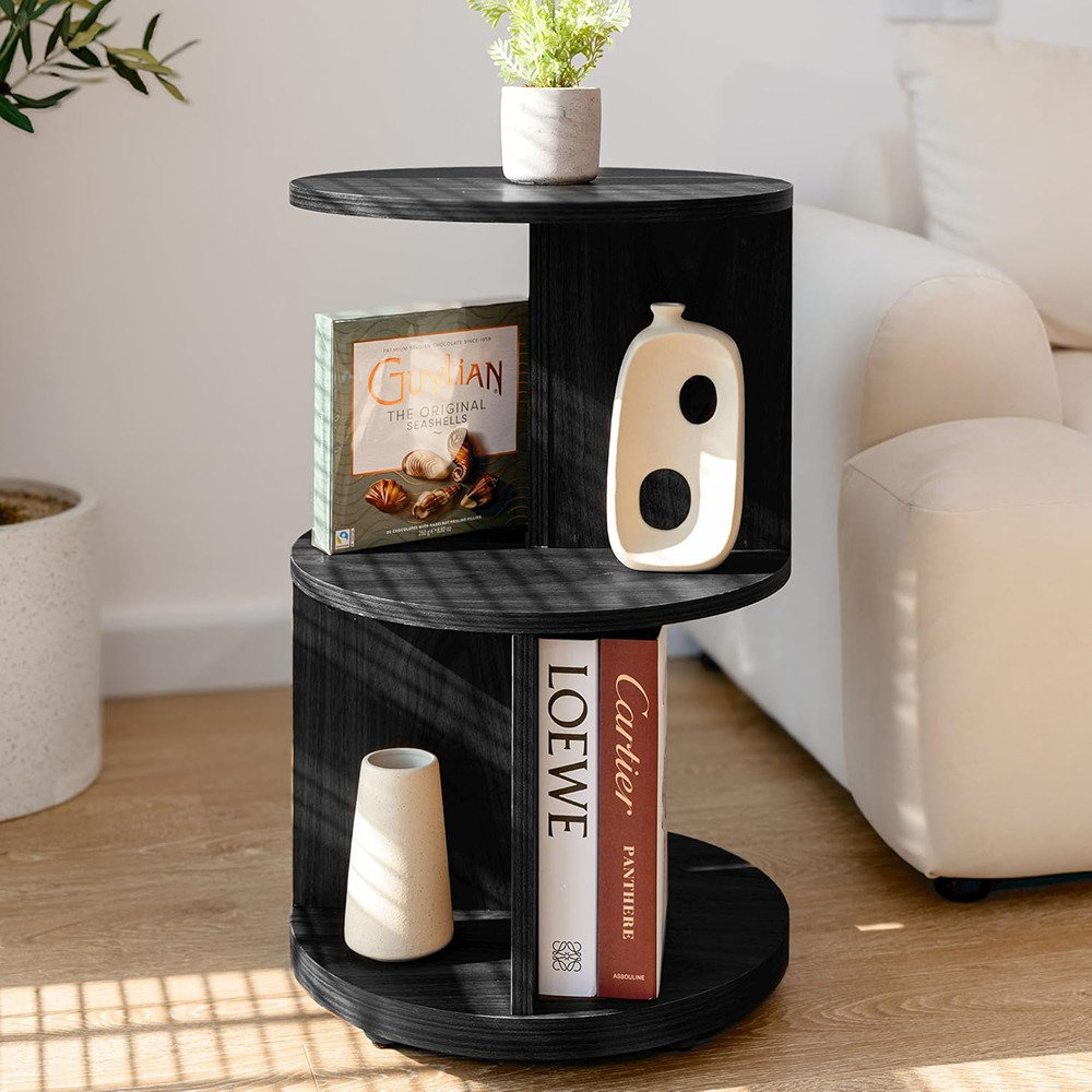 Latitude Run® Living Room Side Table, Office Round Bookshelf End Table ...