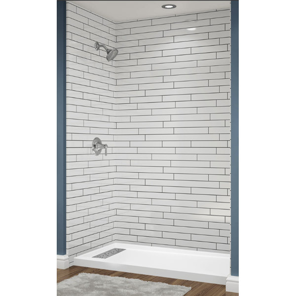 Avora Bath 12x6 Tile White Acrylic Alcove Shower System with Black ...