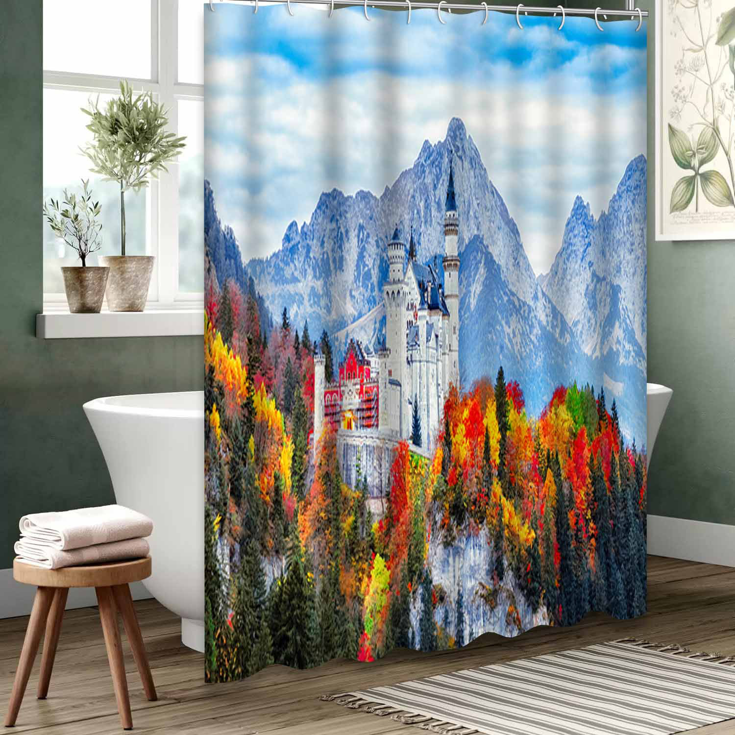 East Urban Home ??Neuschwanstein Castle Shower Curtain with 12 Hooks ...