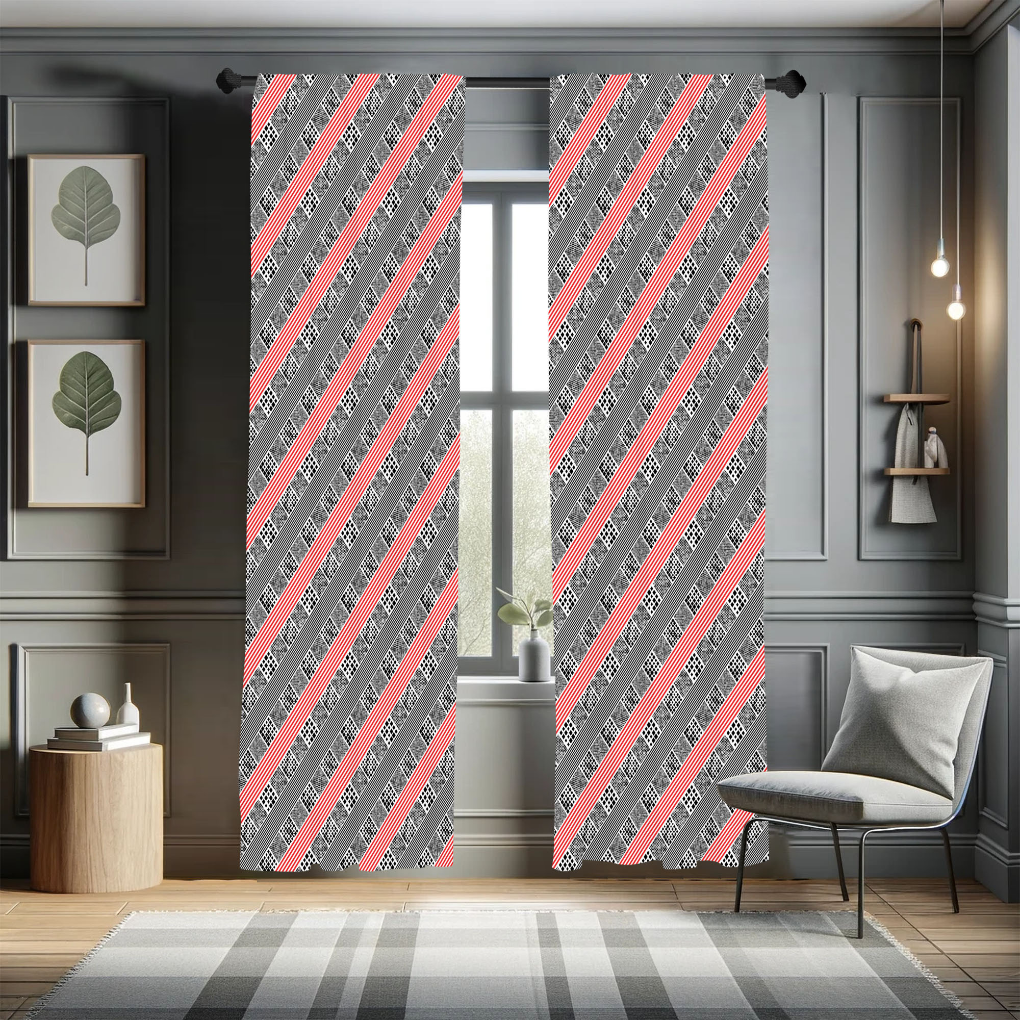 George Oliver Abstract Curtains, Modern Diagonal Stripes, Pair of 28 ...