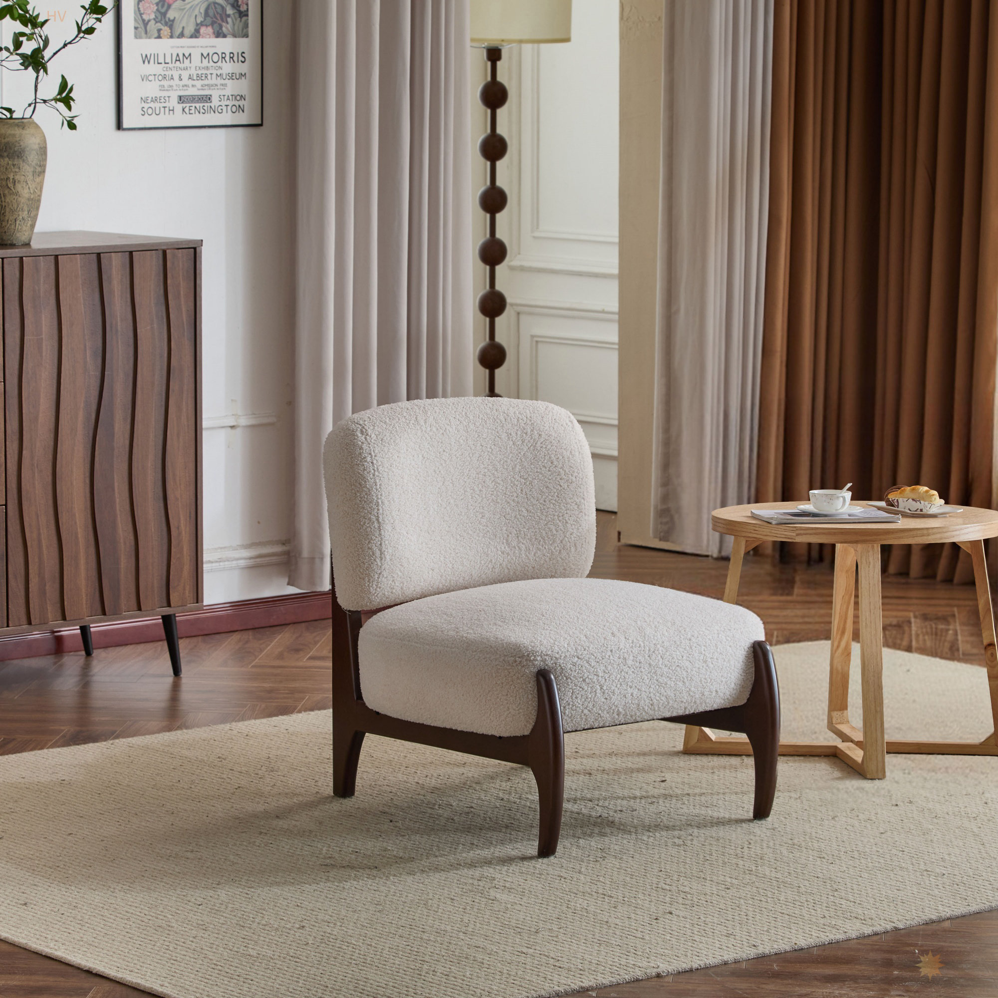 Latitude Run® 25.5" Modern Boucle Lounge Chair With Solid Wood Frame ...