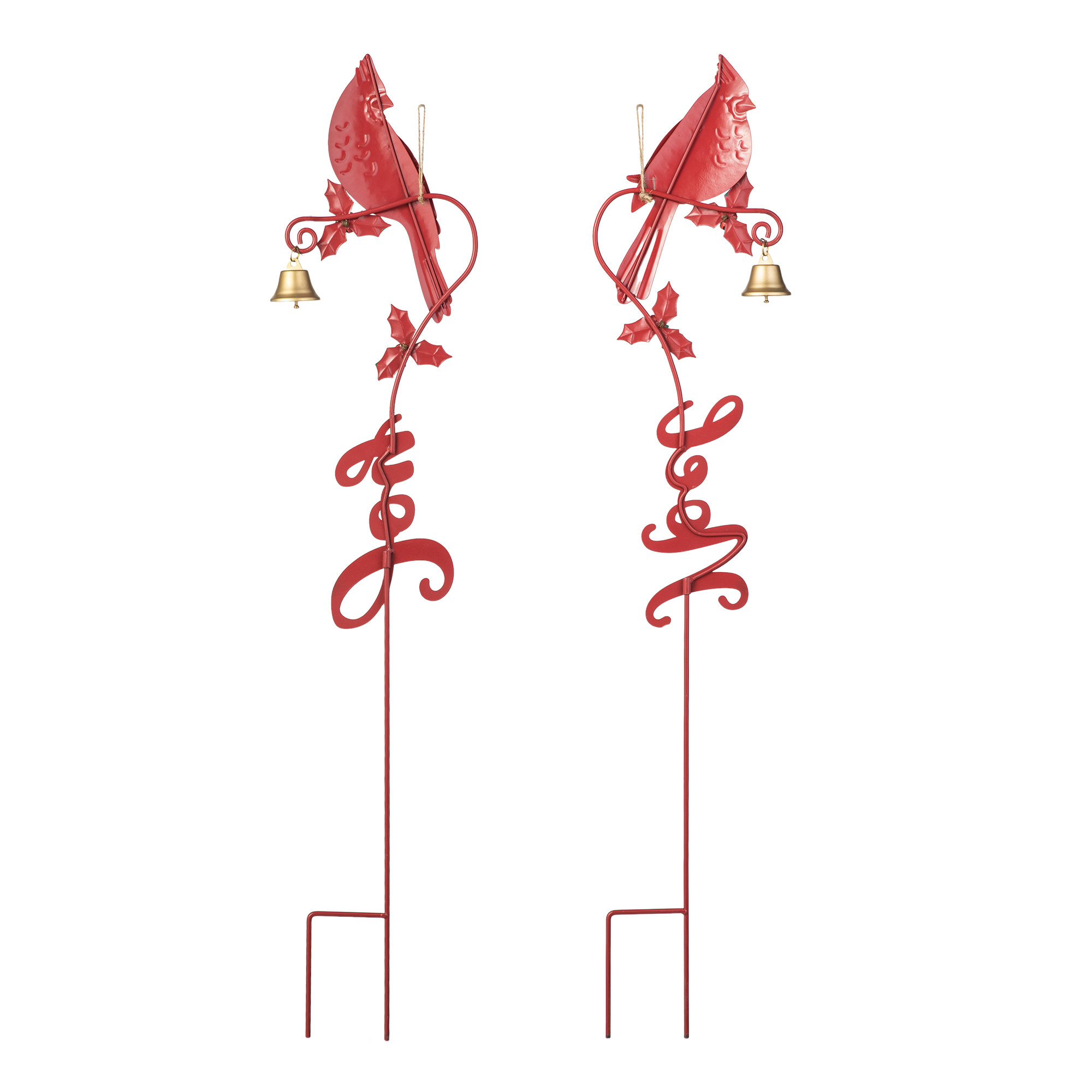 The Holiday Aisle® 36"H Set Of 2 Christmas Metal Cardinal "JOY" And ...