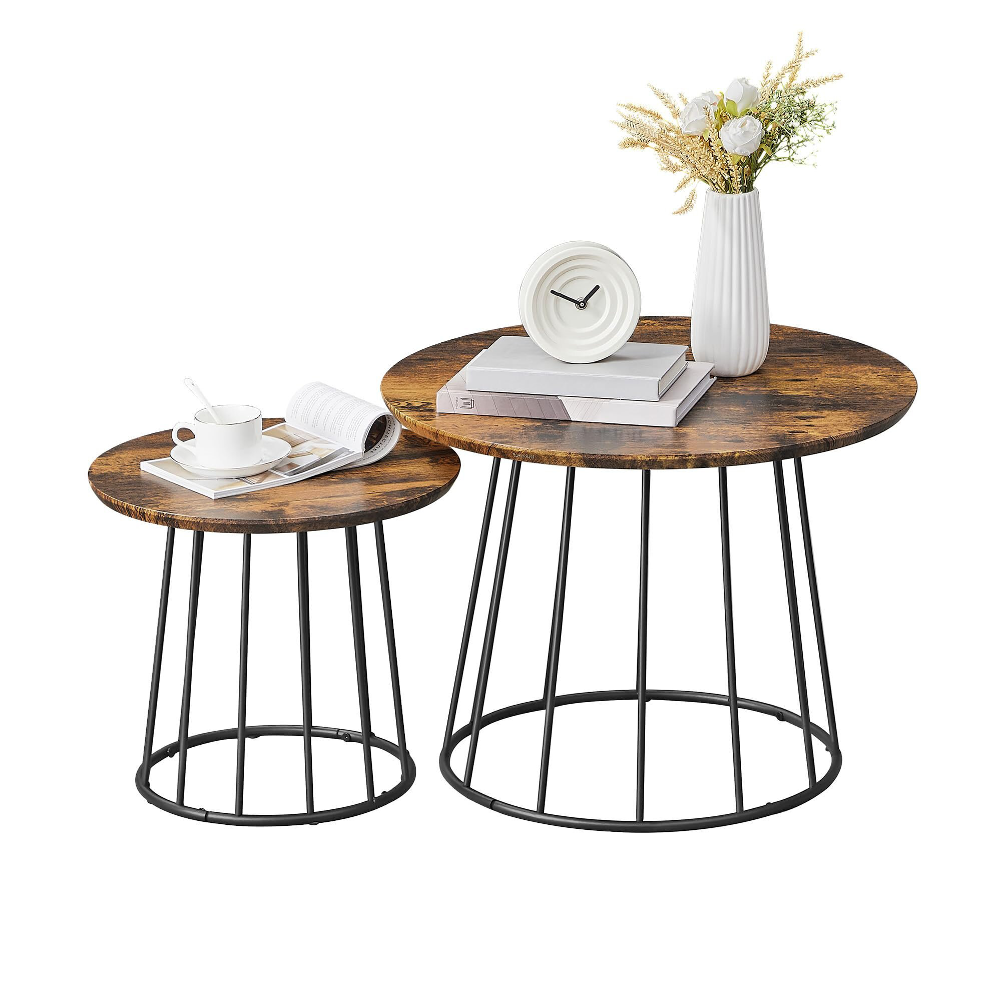 TWOTFUL Round Coffee Tables, Modern Circle Side Tables with Steel Frame ...