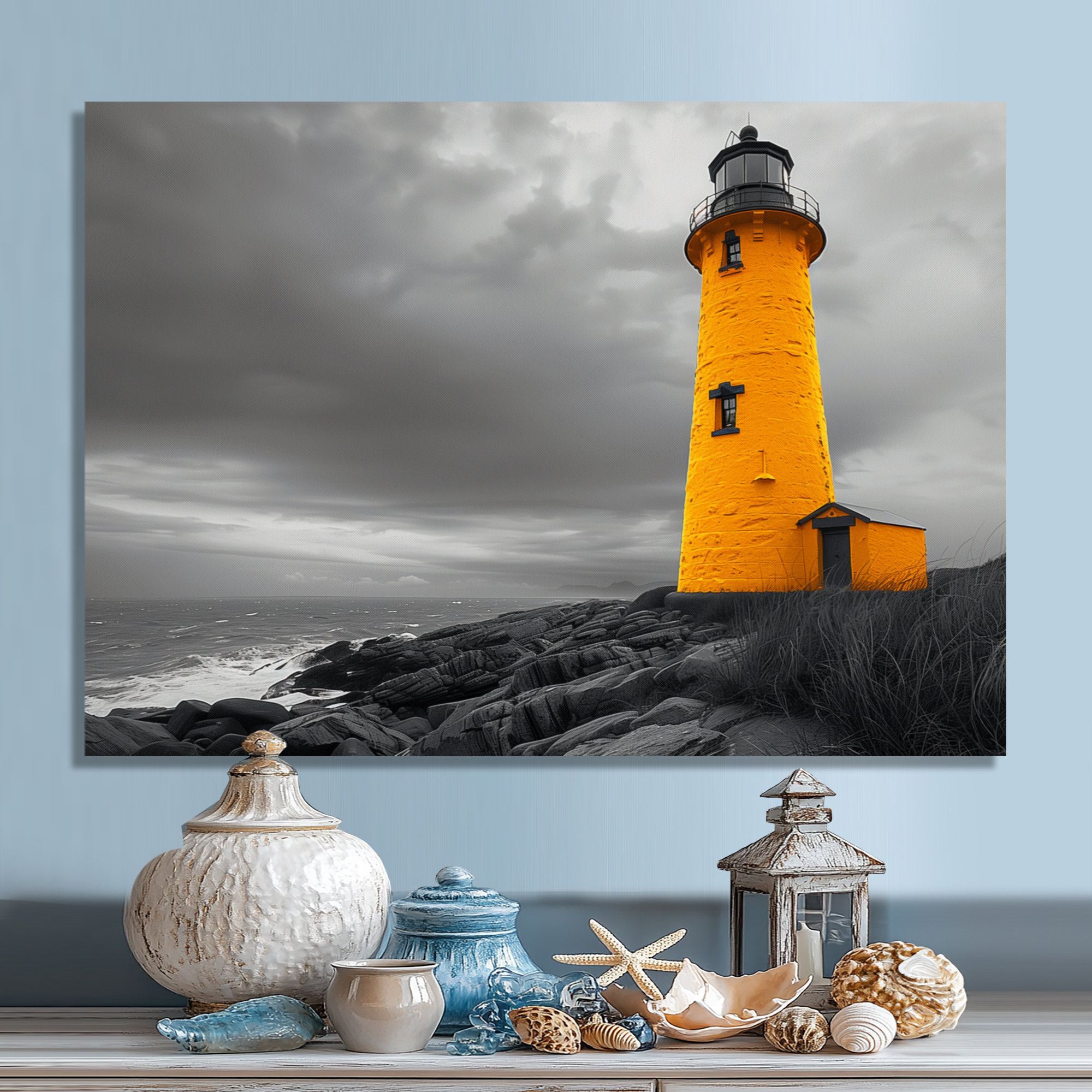Breakwater Bay Yellow Grey Coastal Winter Lighthouse Cliff ...