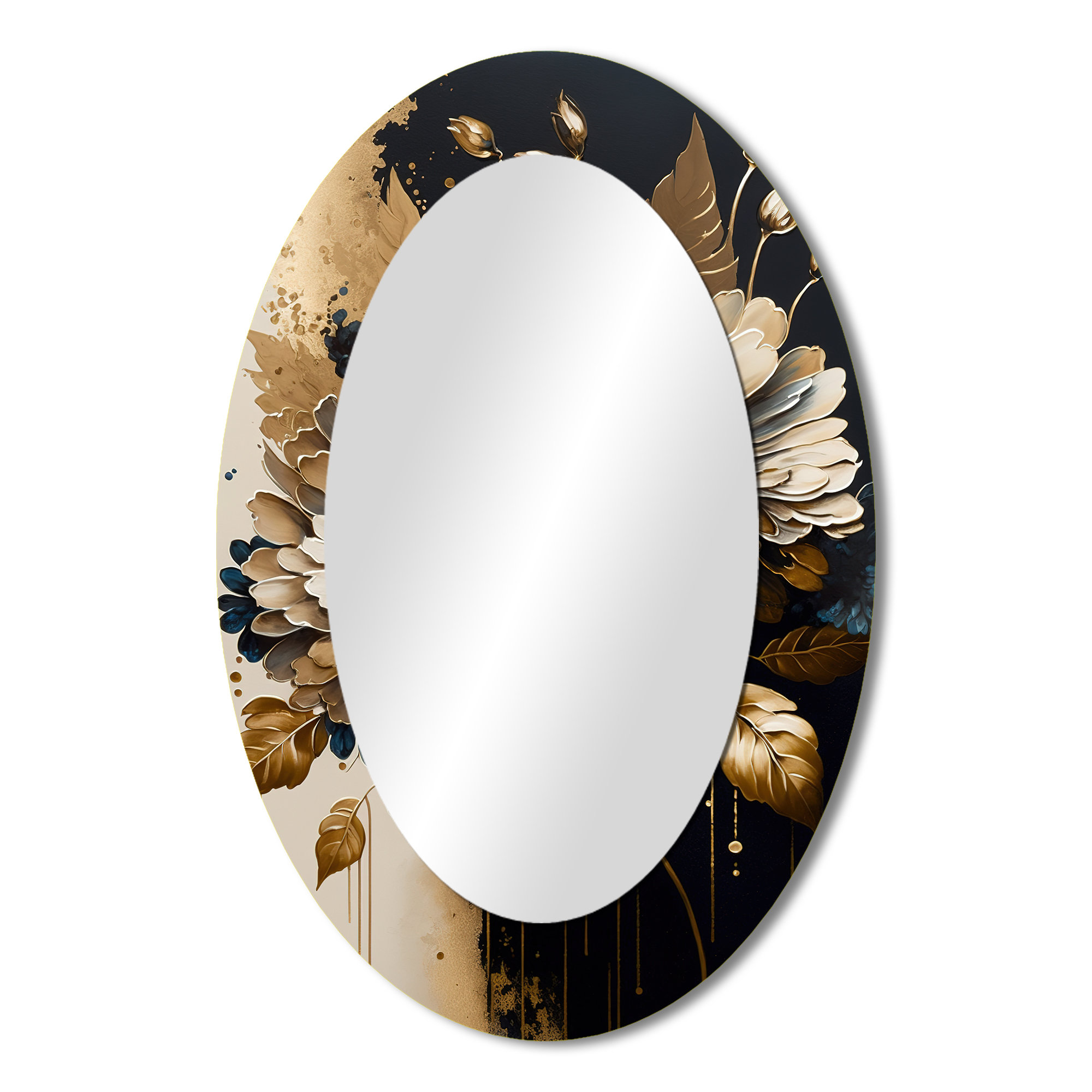 Mercer41 Blue And Gold Daisy Bunch II - Floral Oval Decorative Mirror ...