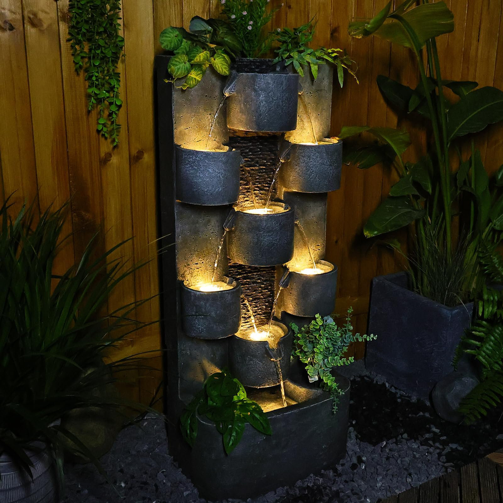 Latitude Run® Waterfall Fountains Outdoor with LED Lights & Pump ...