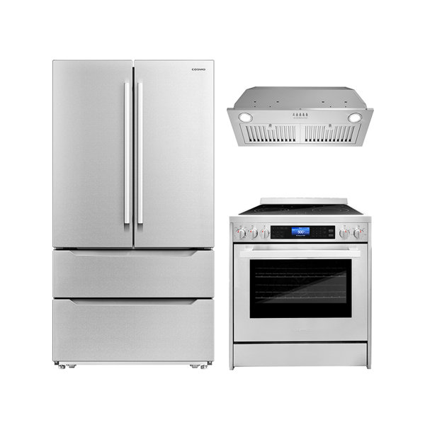 Cosmo 3 Piece Kitchen Appliance Package with French Door Refrigerator ...