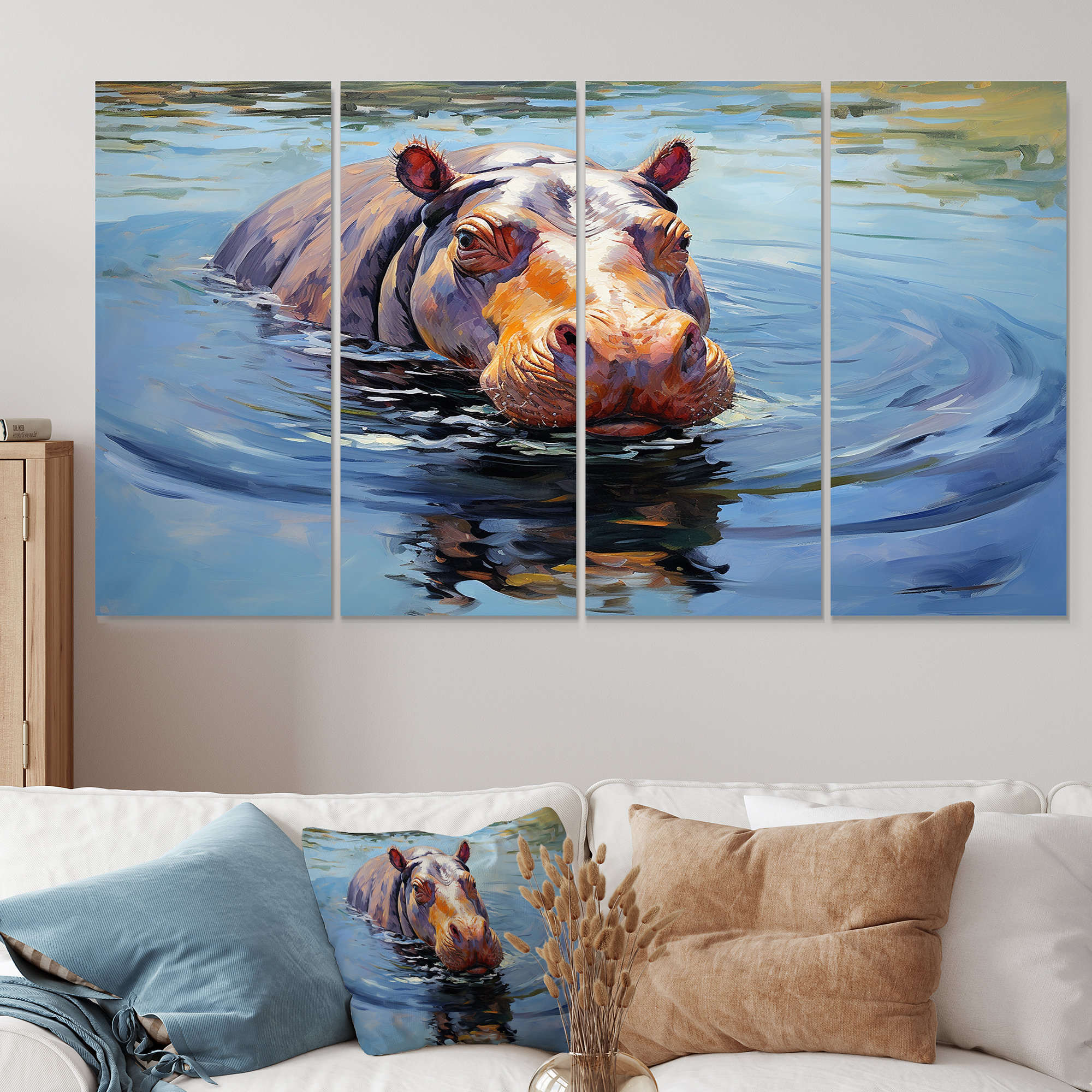 Winston Porter Curious Water Hippo - Hippopotamus 4 Piece Wall Art ...