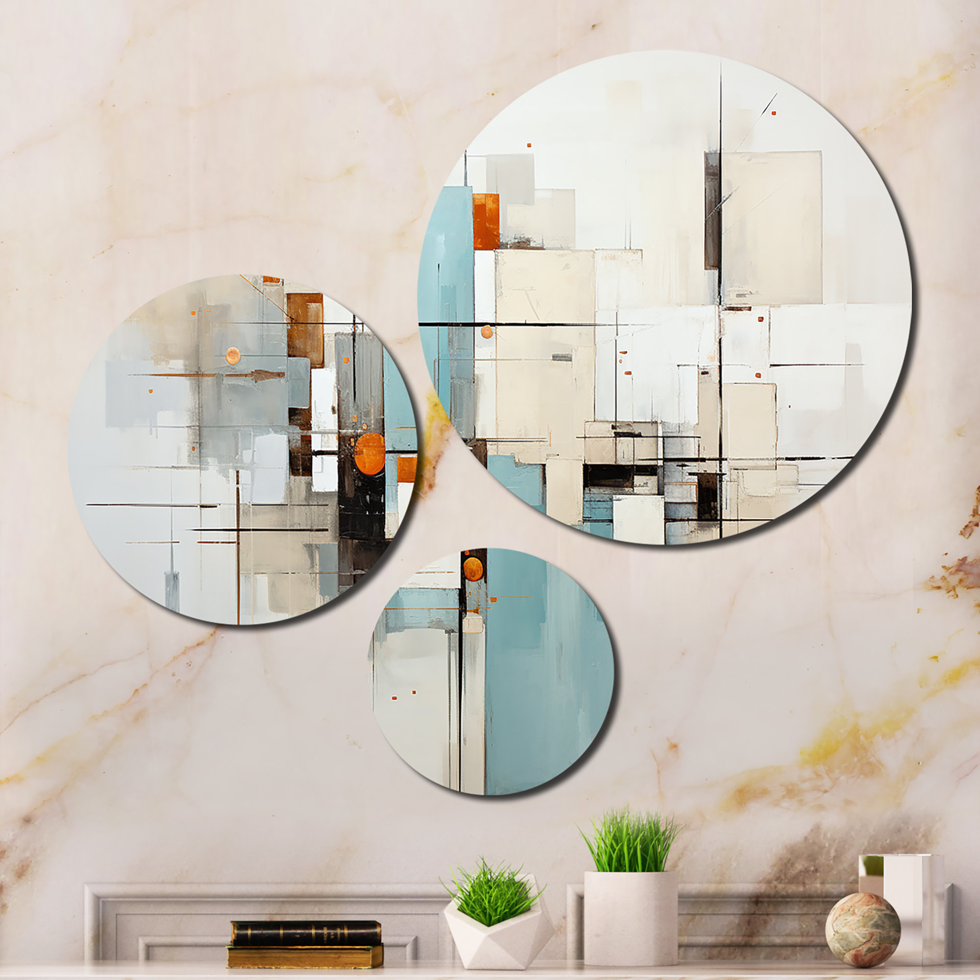 Ivy Bronx Beige Teal Suprematism Fragmented Geometries I - Abstract ...