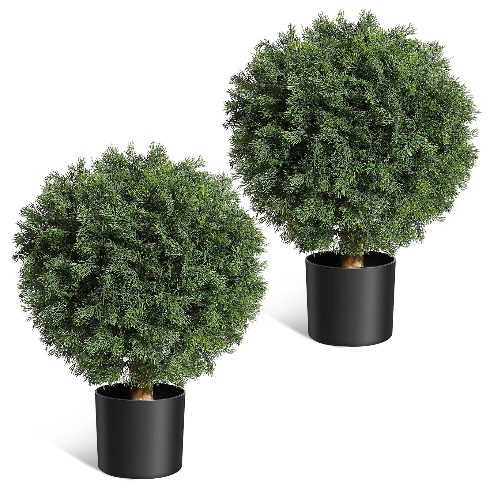 Yuan Home 2Pcs 24'' Artificial Cedar Topiary Ball Trees With Potted ...