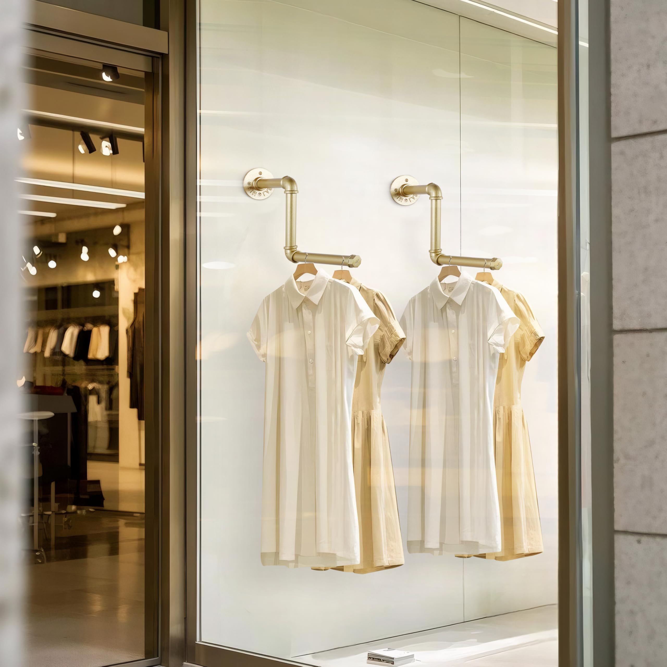 Trent Austin Design® Gold Industrial Pipe Clothing Rack 2 Pack Wall ...