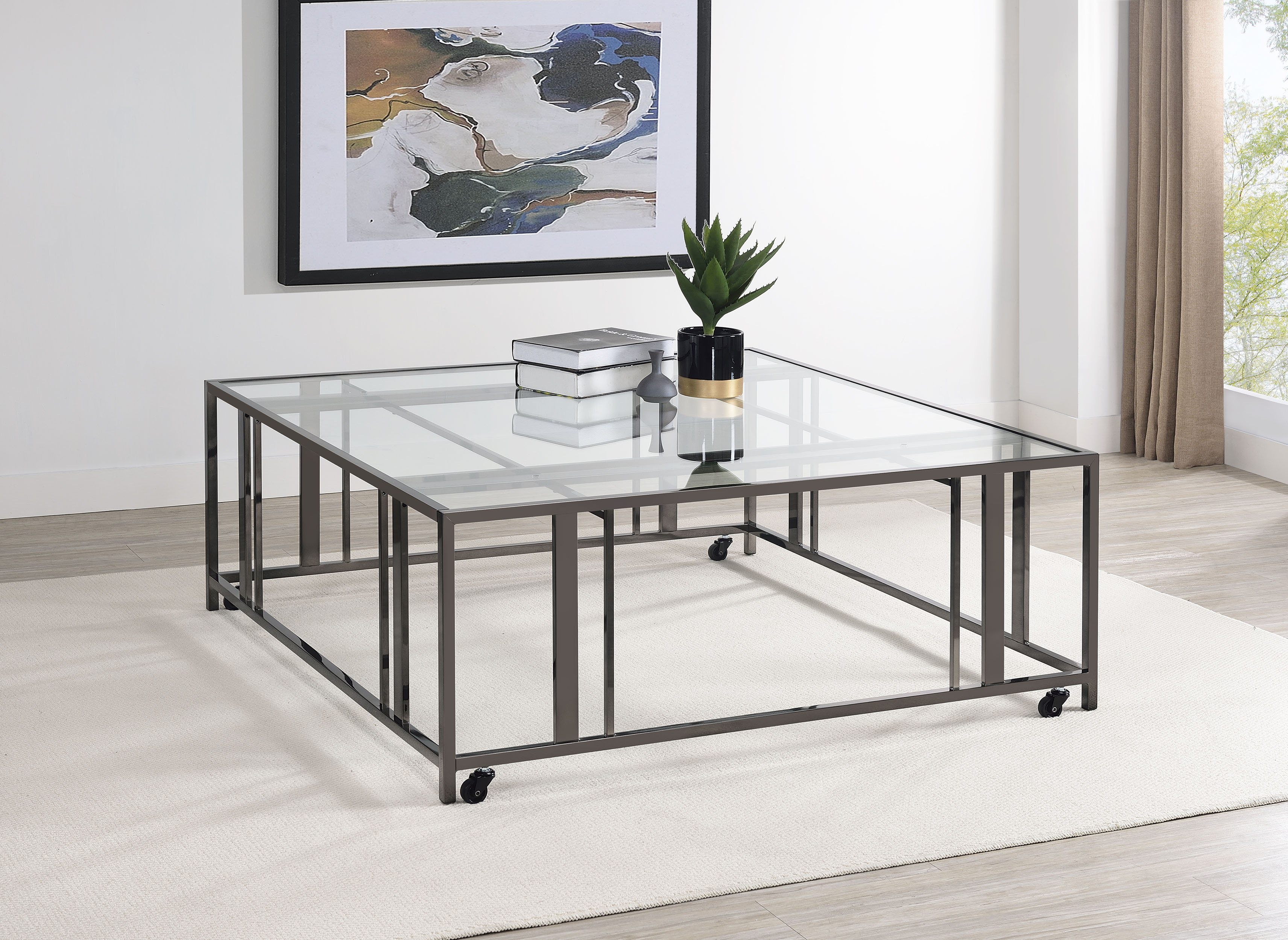 Mercer41 Traci Square Glass Top Coffee Table With Casters - Wayfair Canada