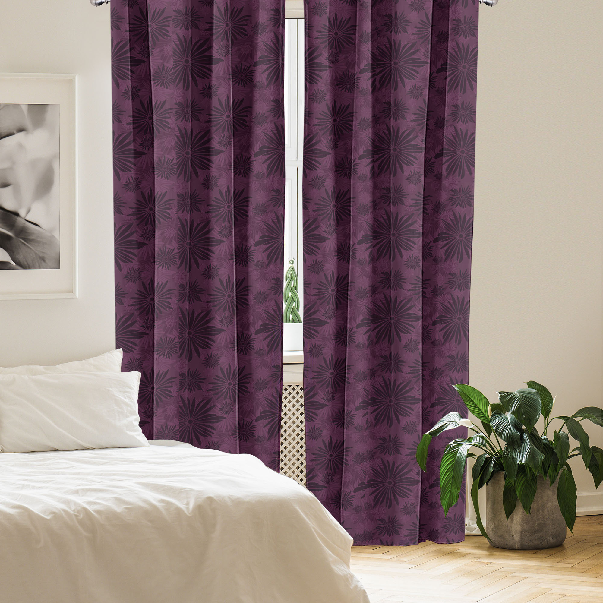 East Urban Home Botanical 4-Panel Curtains, Darkish Floral Patterns ...