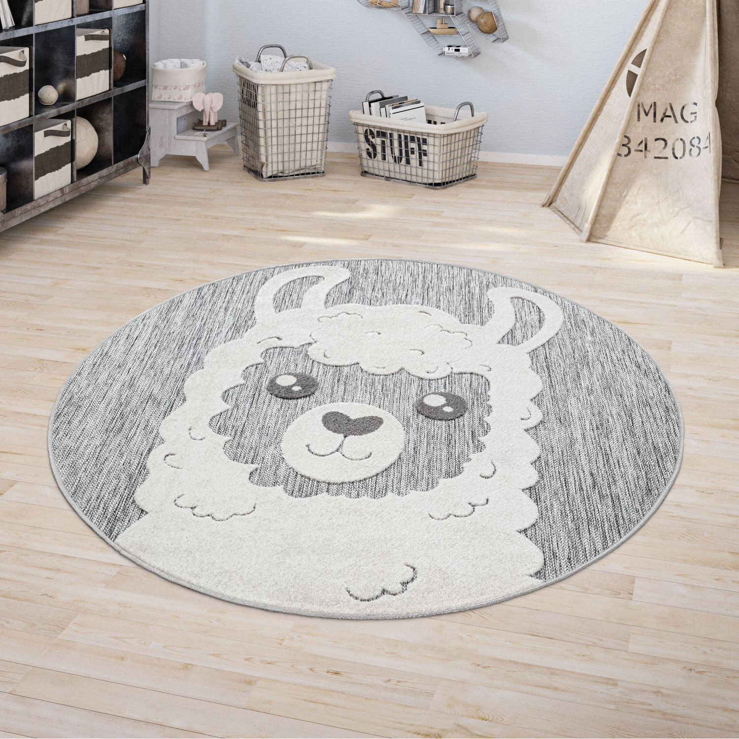 Harriet Bee Deloach Kids Room Play 3D Effect Llama Power Loom Grey ...