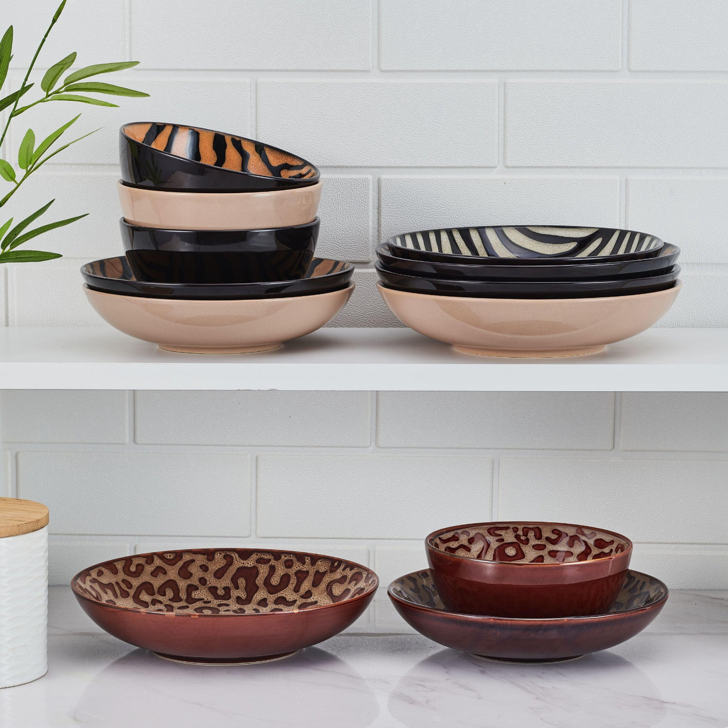 Orblue Animal Print 12 Piece Dinnerware Bowl Set, Service For 4 | Wayfair