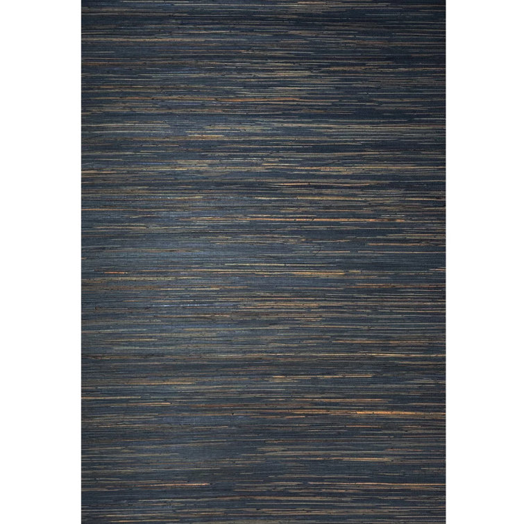 17 Stories Dark Navy Blue Natural Grasscloth Textured Wallpaper Modern ...